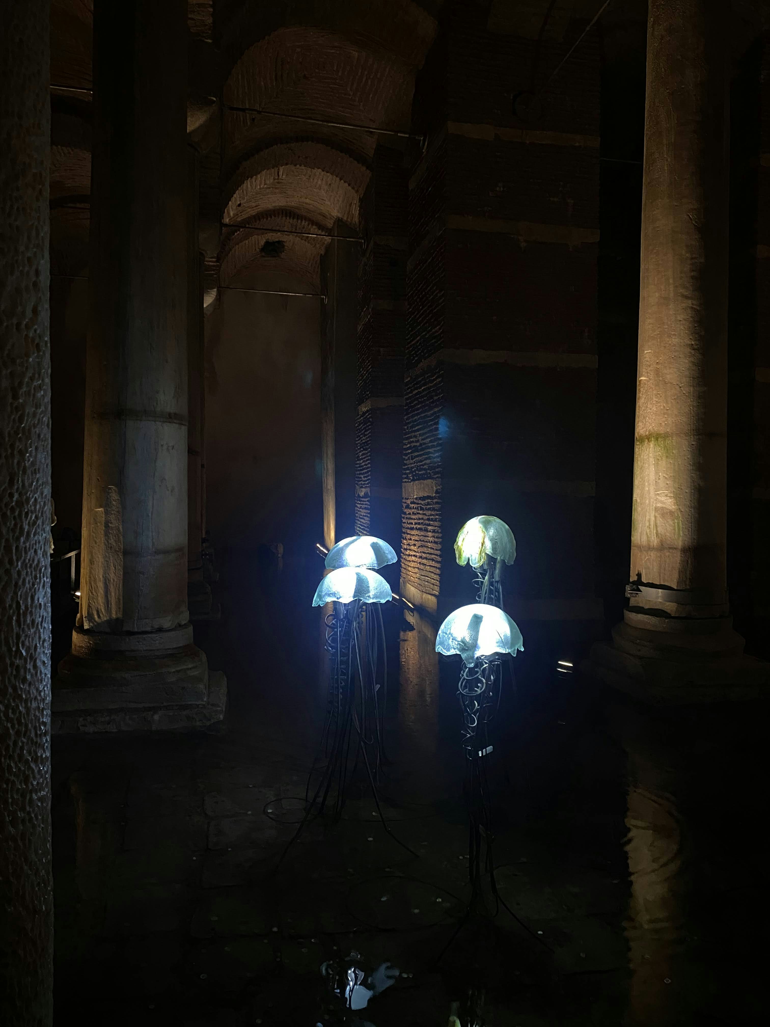 Jellyfish Lamps in a Subterranean Colonnade
