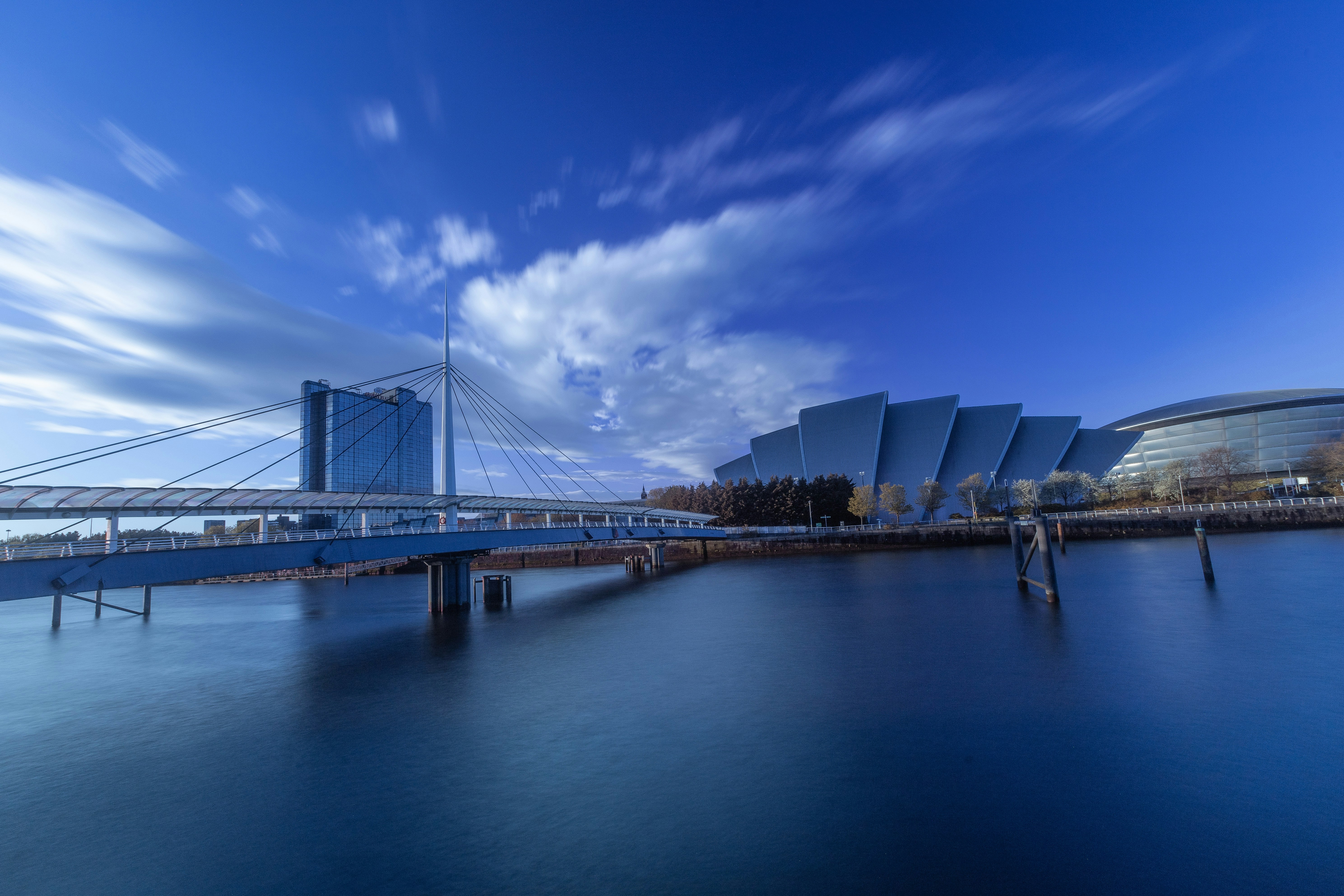 Blue Hour Over Valencia: Cable-Stayed Bridge Meets Futuristic Façades