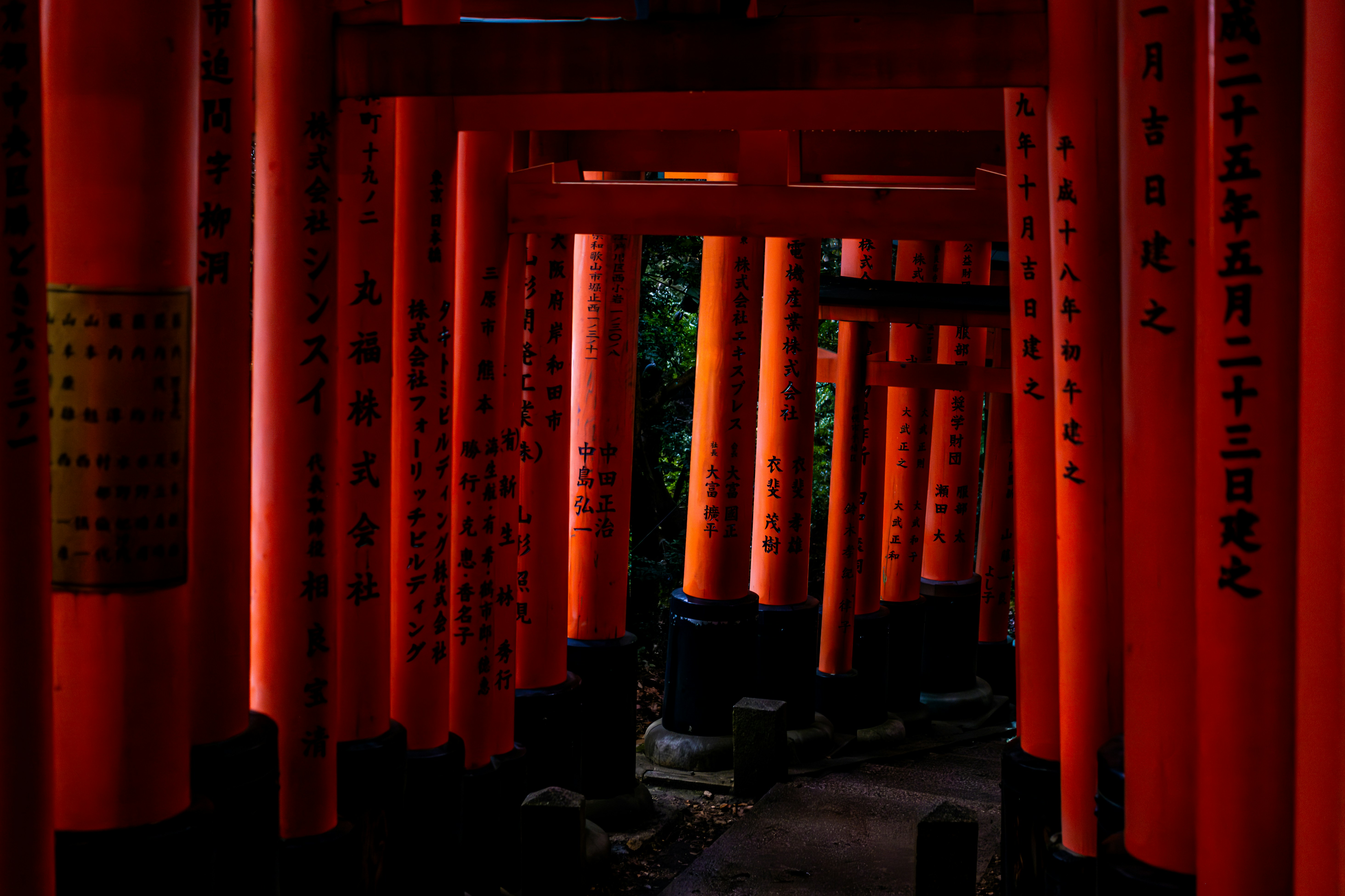 A group of red pillars with asian writing on them photo – Free Torii ...