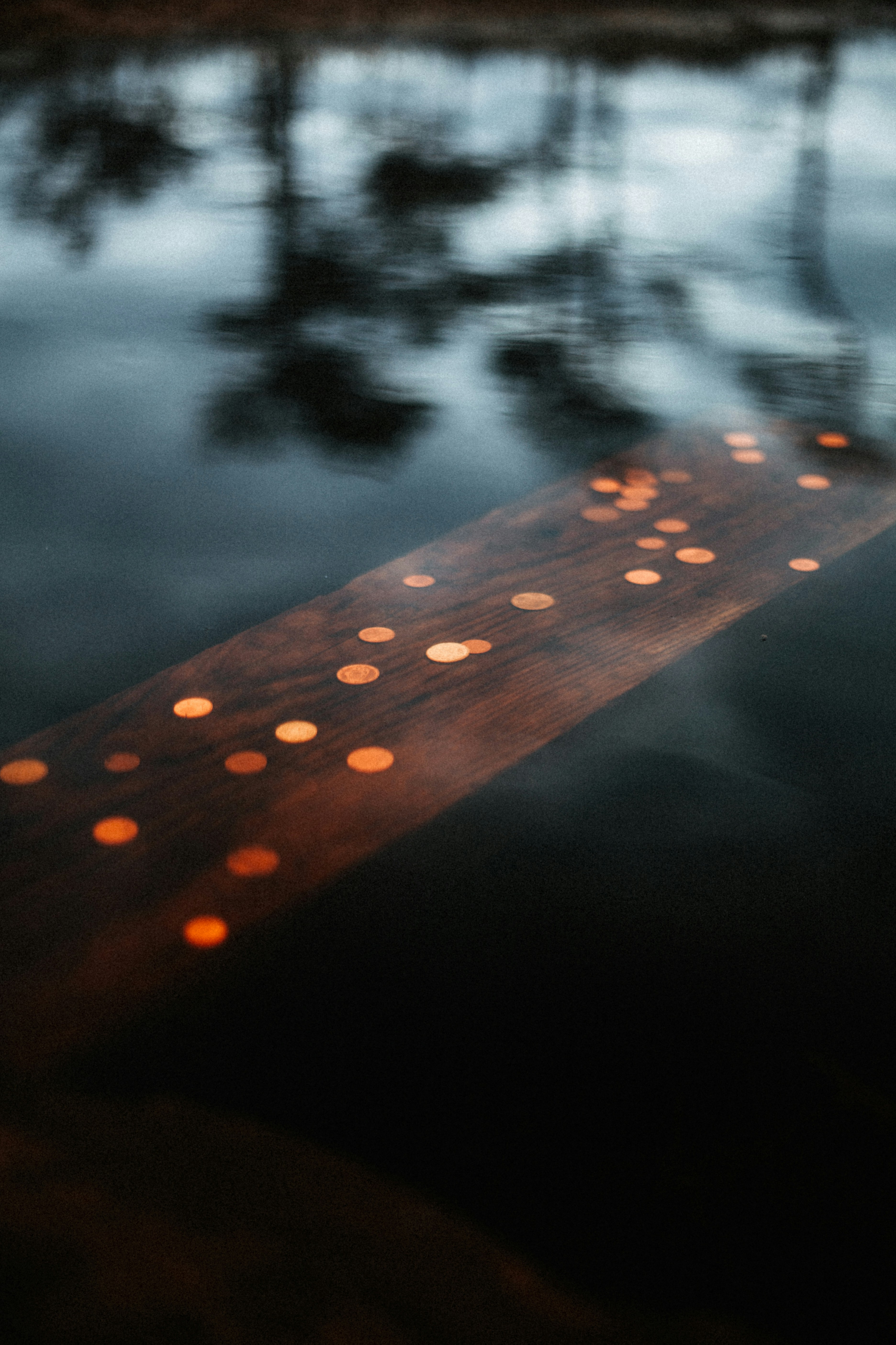 Twilight Circles: Coins on a Weathered Plank