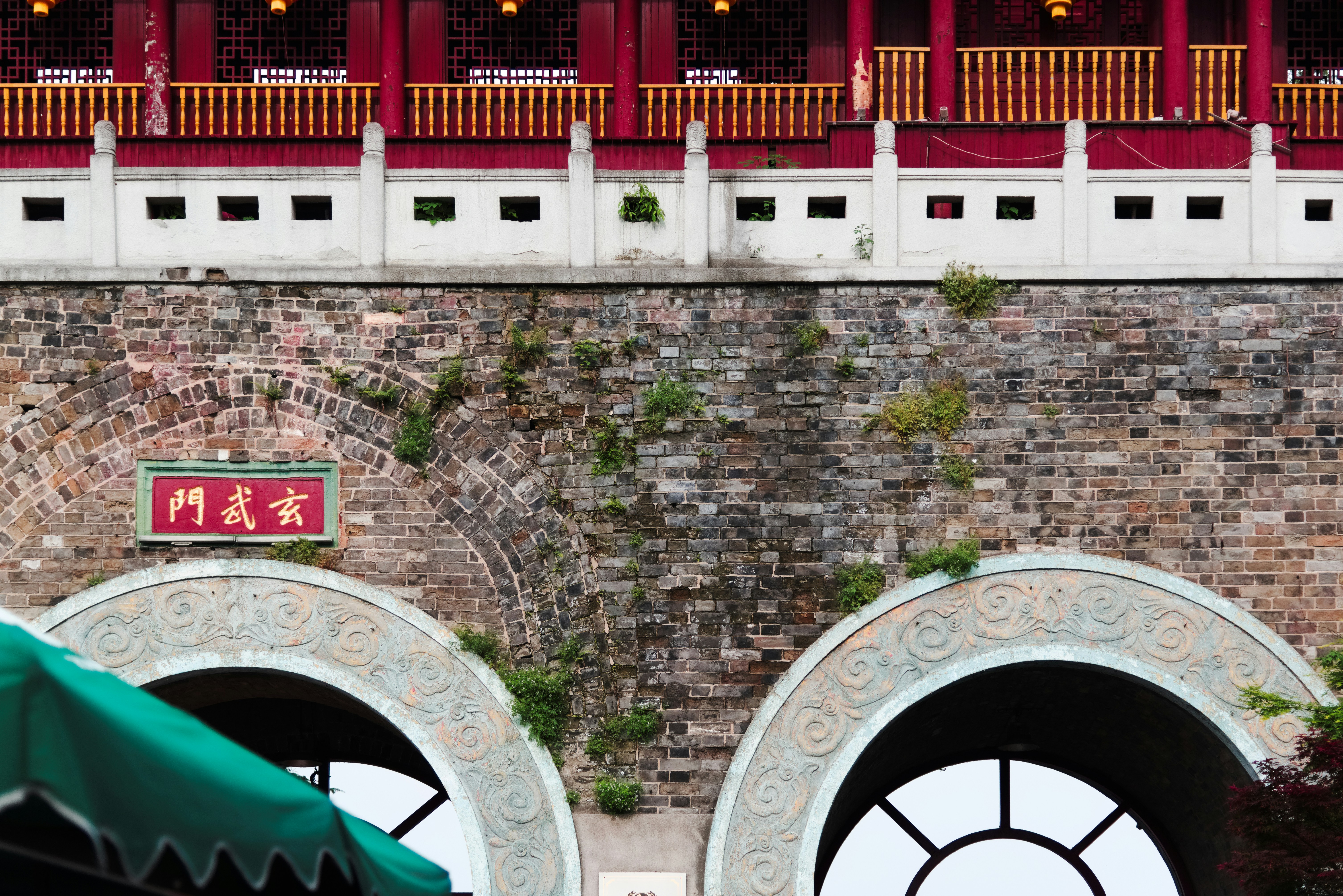 Historic Arches Beneath a Verdant Canopy