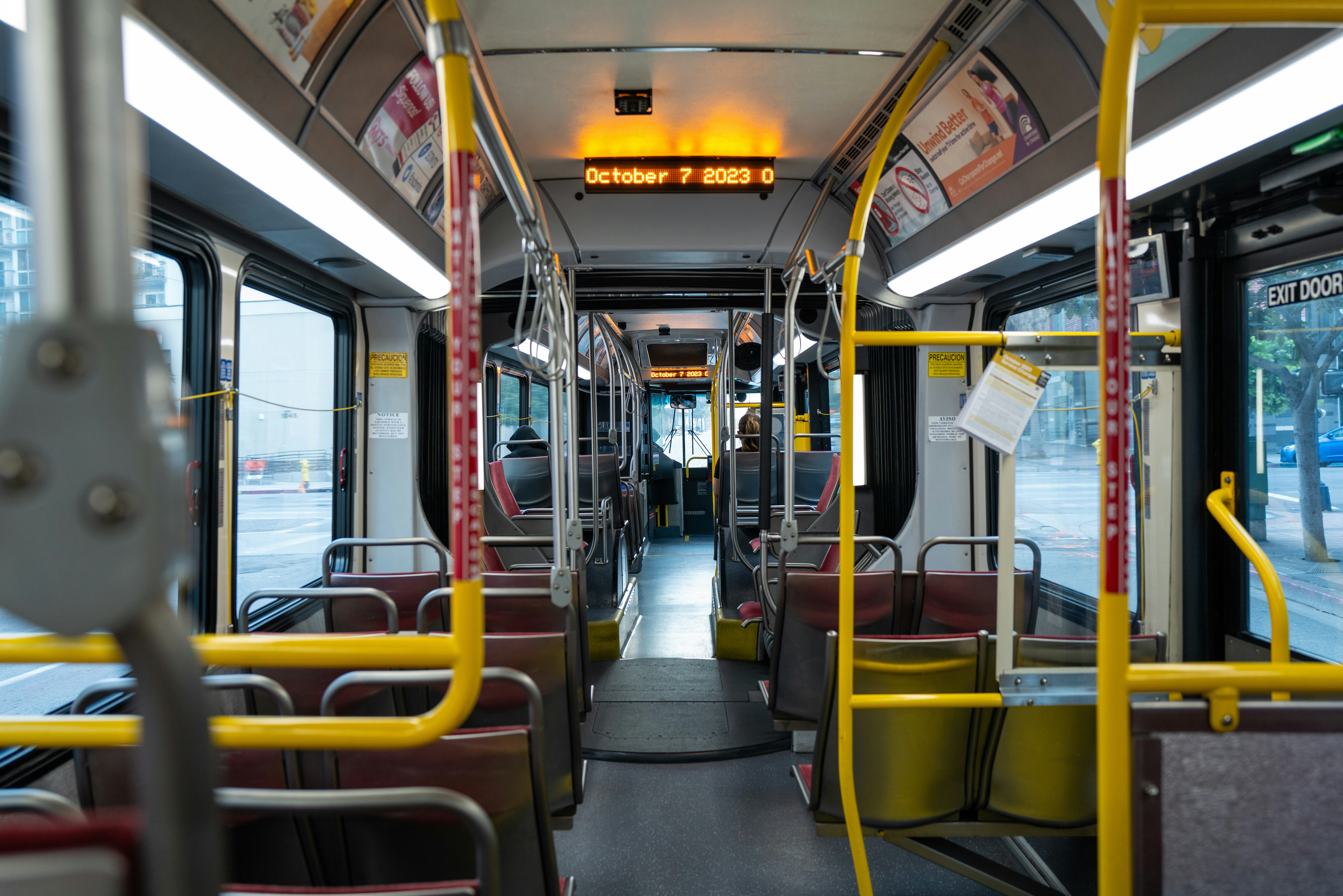 A view of the inside of a public transit bus photo – Free Car Image on ...