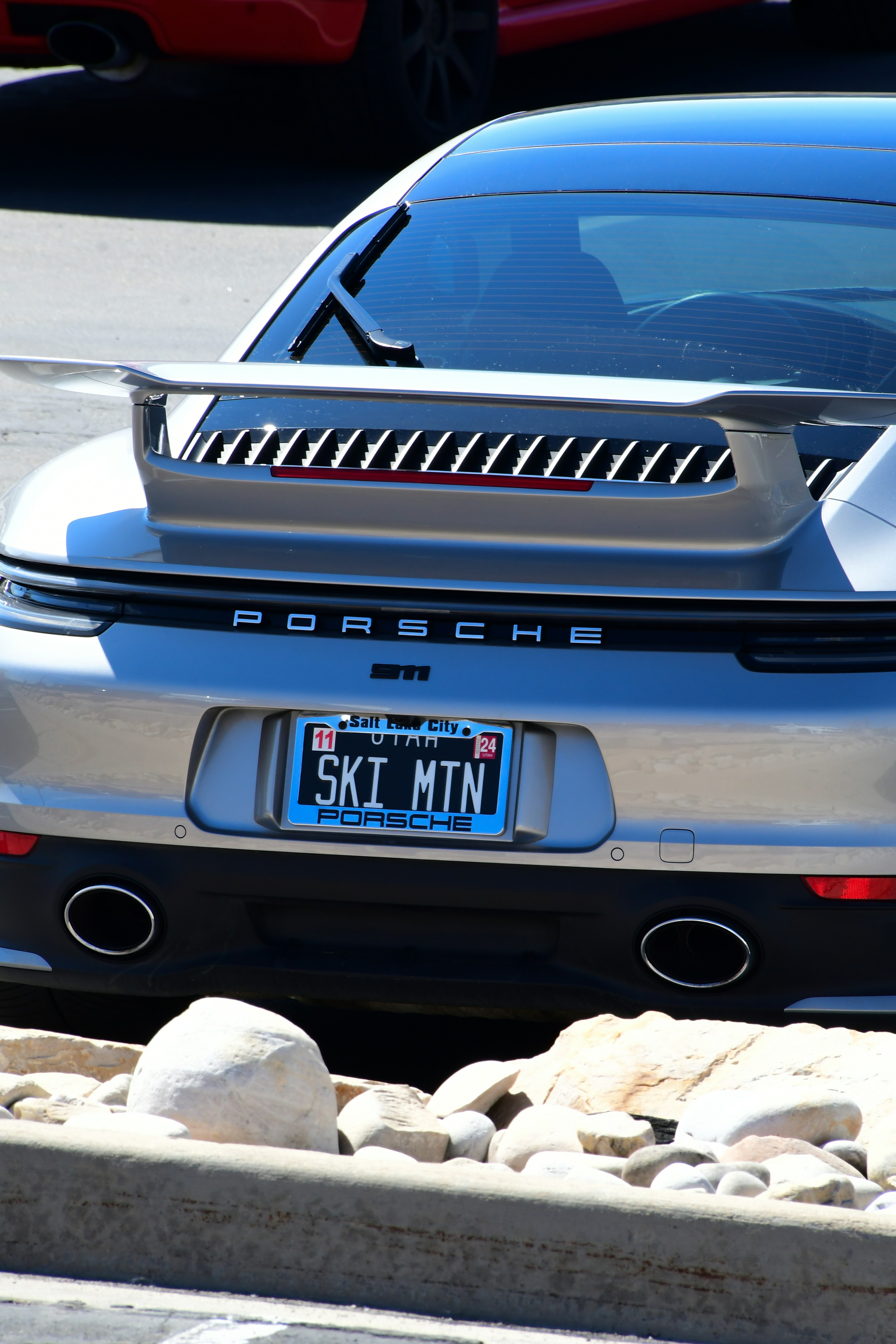 Alpine Accent: Porsche Rear With Ski MTN Plate and Prominent Spoiler