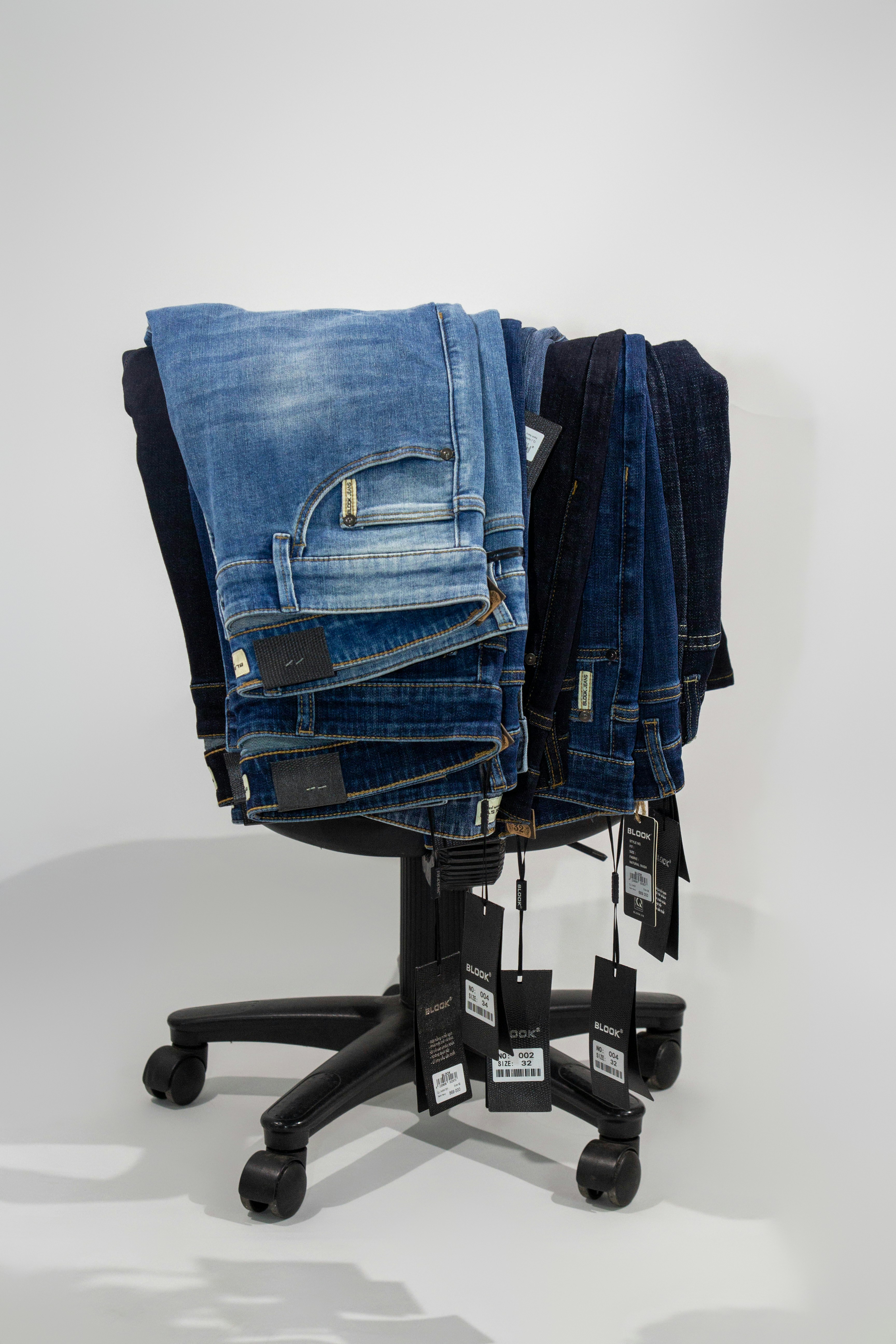 Denim Cascade on a Rolling Chair