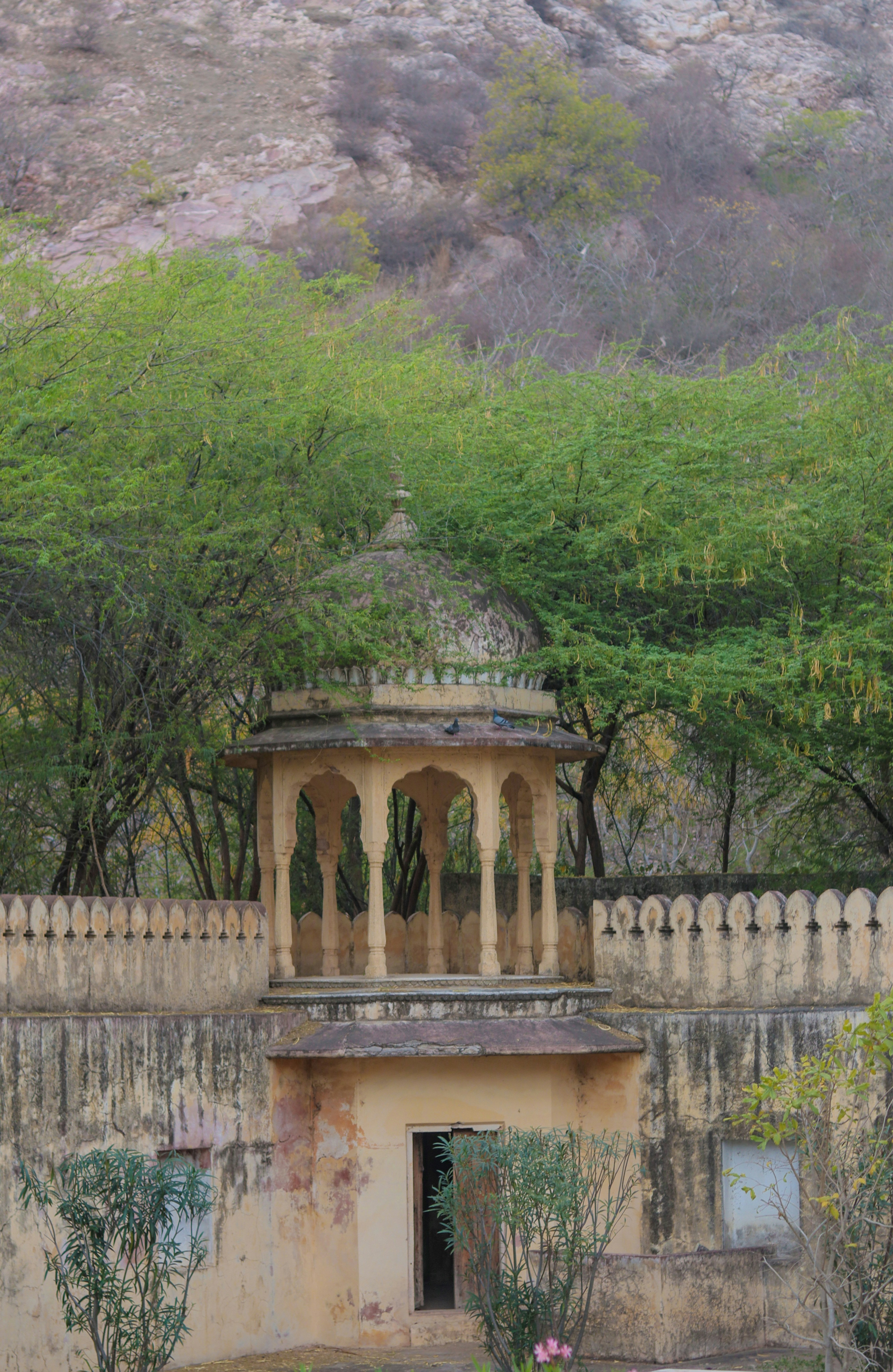 Sandstone Pavilion Framed by Verdant Veil on a Weathered Terrace