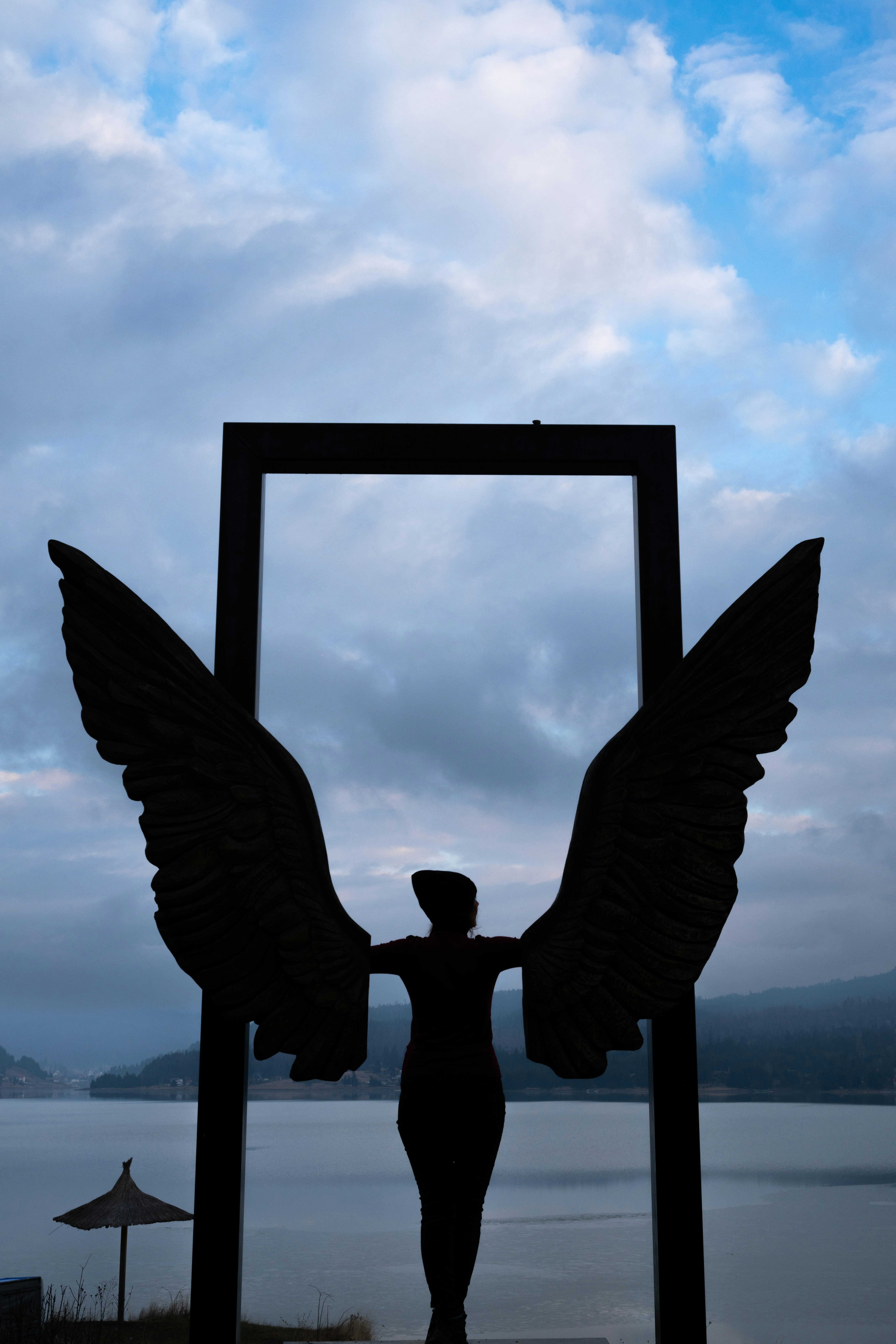 Winged Frame: A Silhouette Within a Vanishing Gate