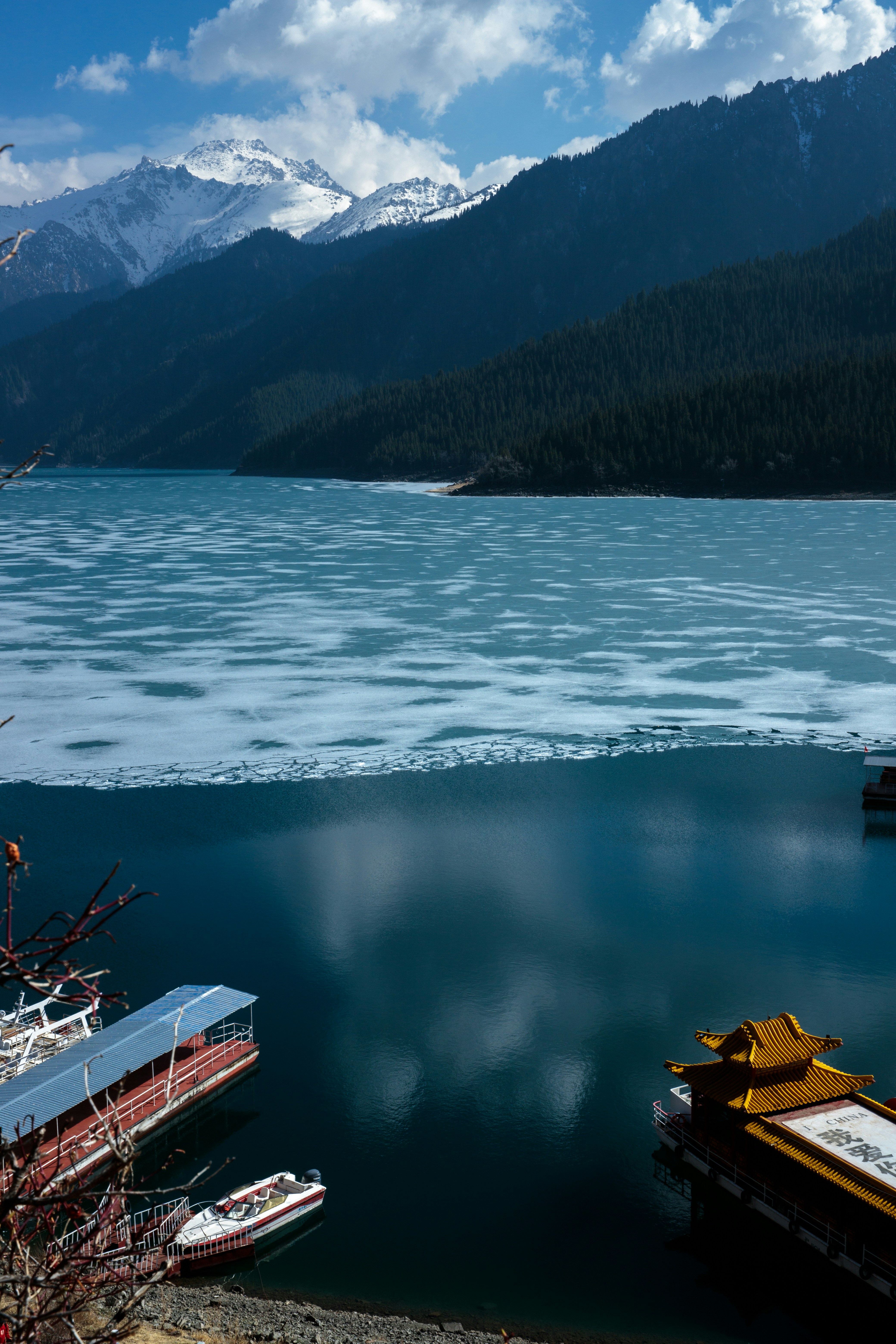 Golden Pagoda at the Edge of a Glacier-Blue Lake