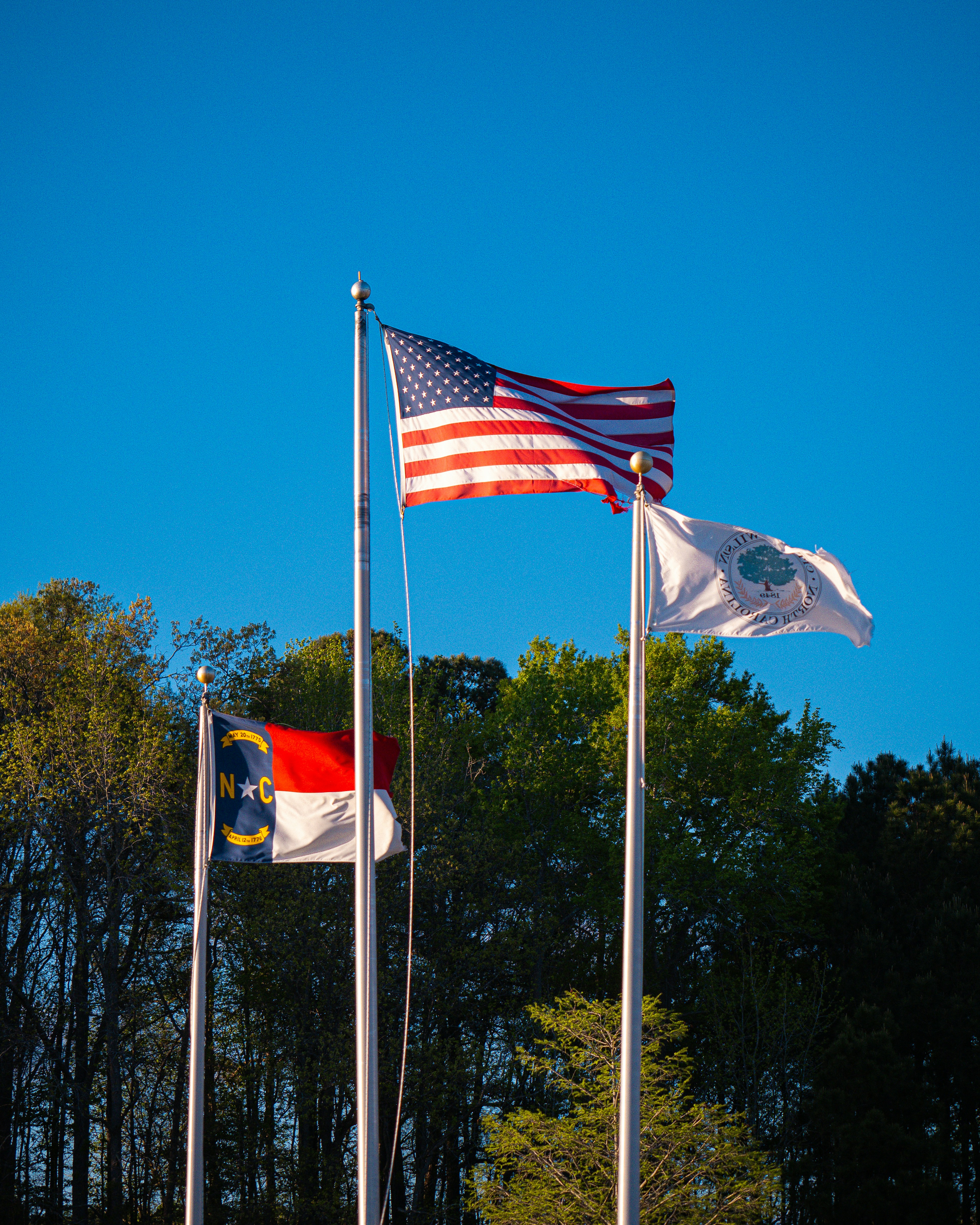 Flagscape: Cerulean Sky and a Trio of Flags