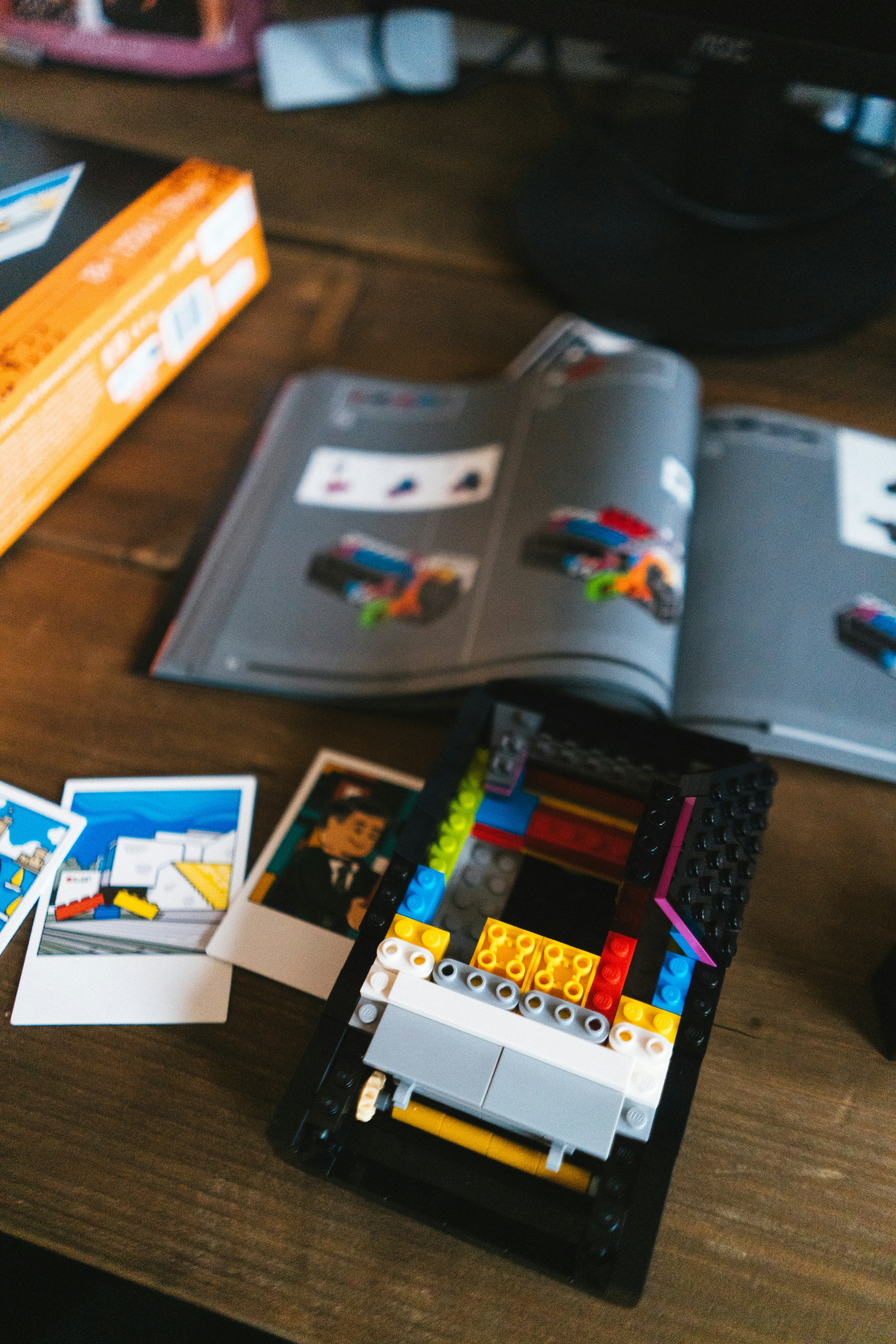 Deskbound LEGO Build: A Colorful Miniature Workshop in Progress