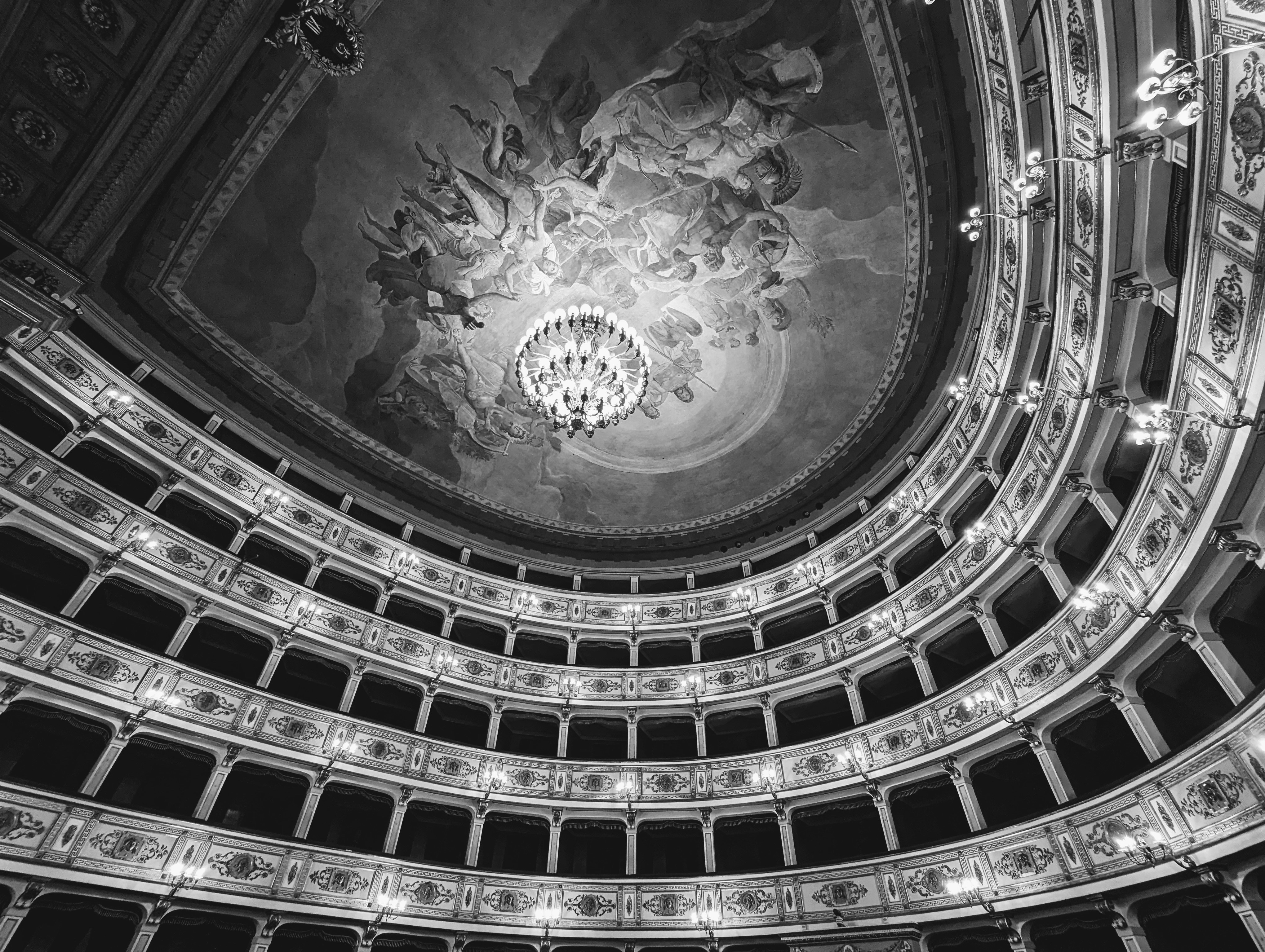 Elegance in Monochrome: Theater Ceiling Symphony