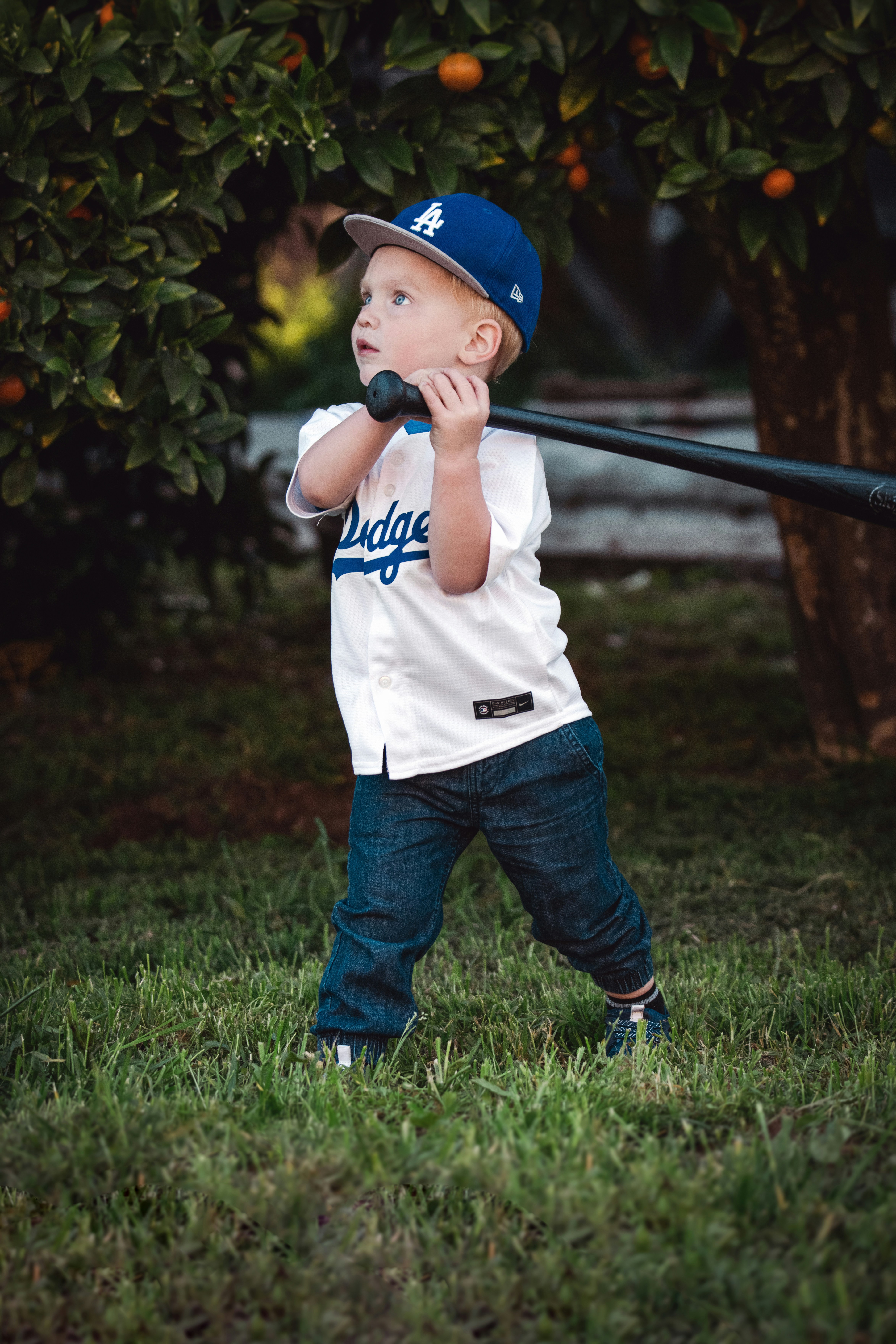 Little Batter in the Orchard: First Swing with a Lead-End Bat