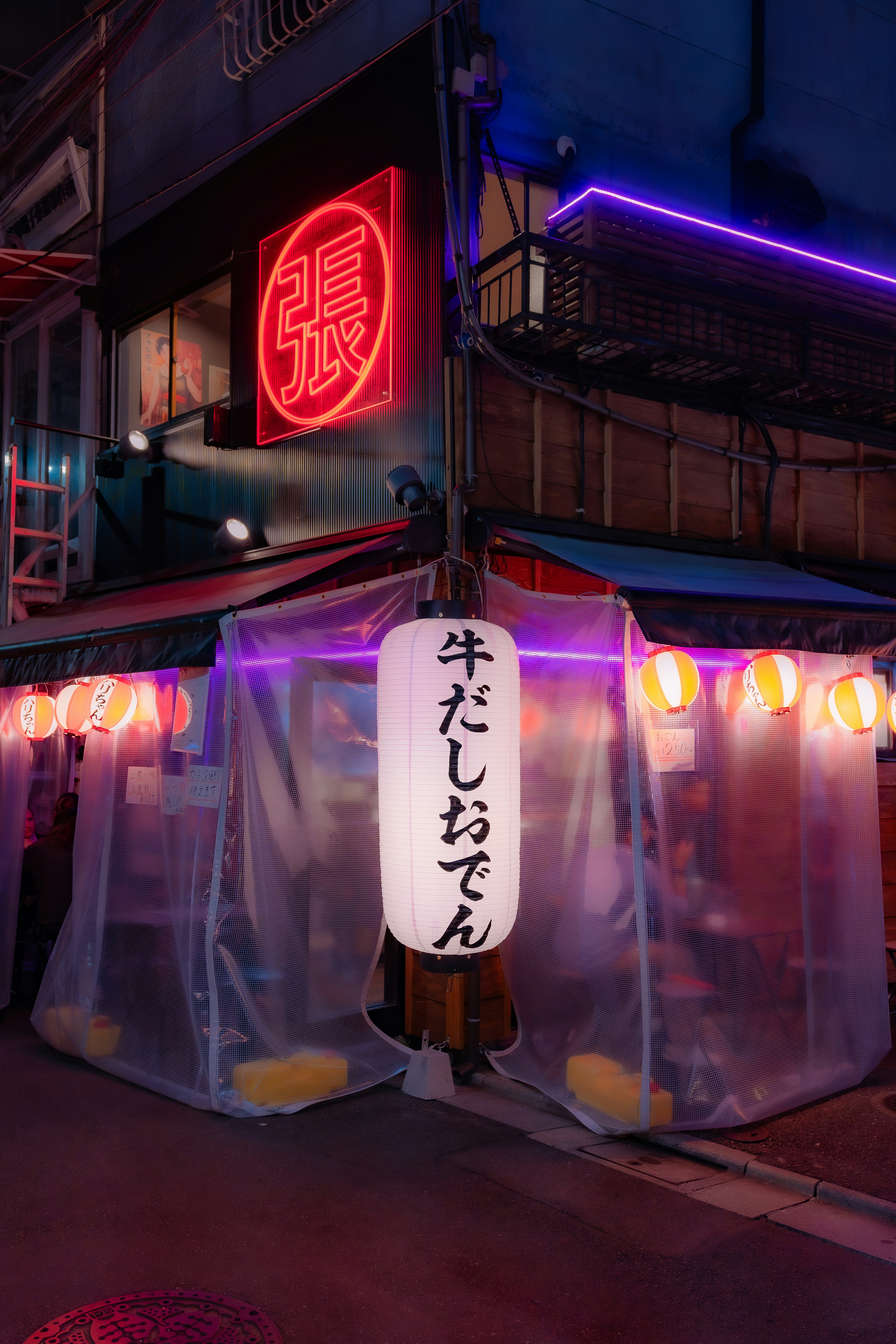 Neon Lanterns Framing a Night Market Entrance