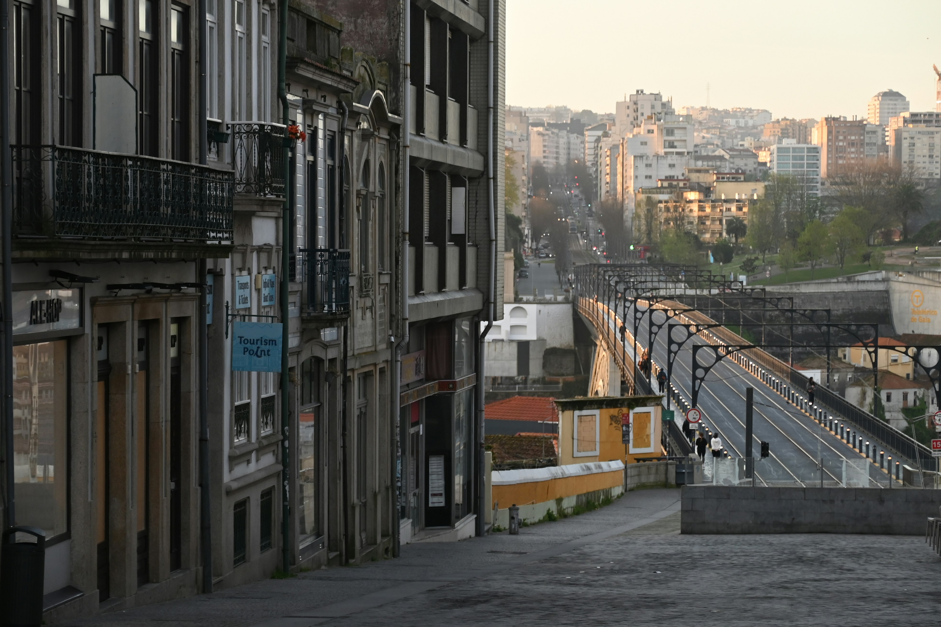 Urban Ridge: A Staircase Framing a Distant Skyline