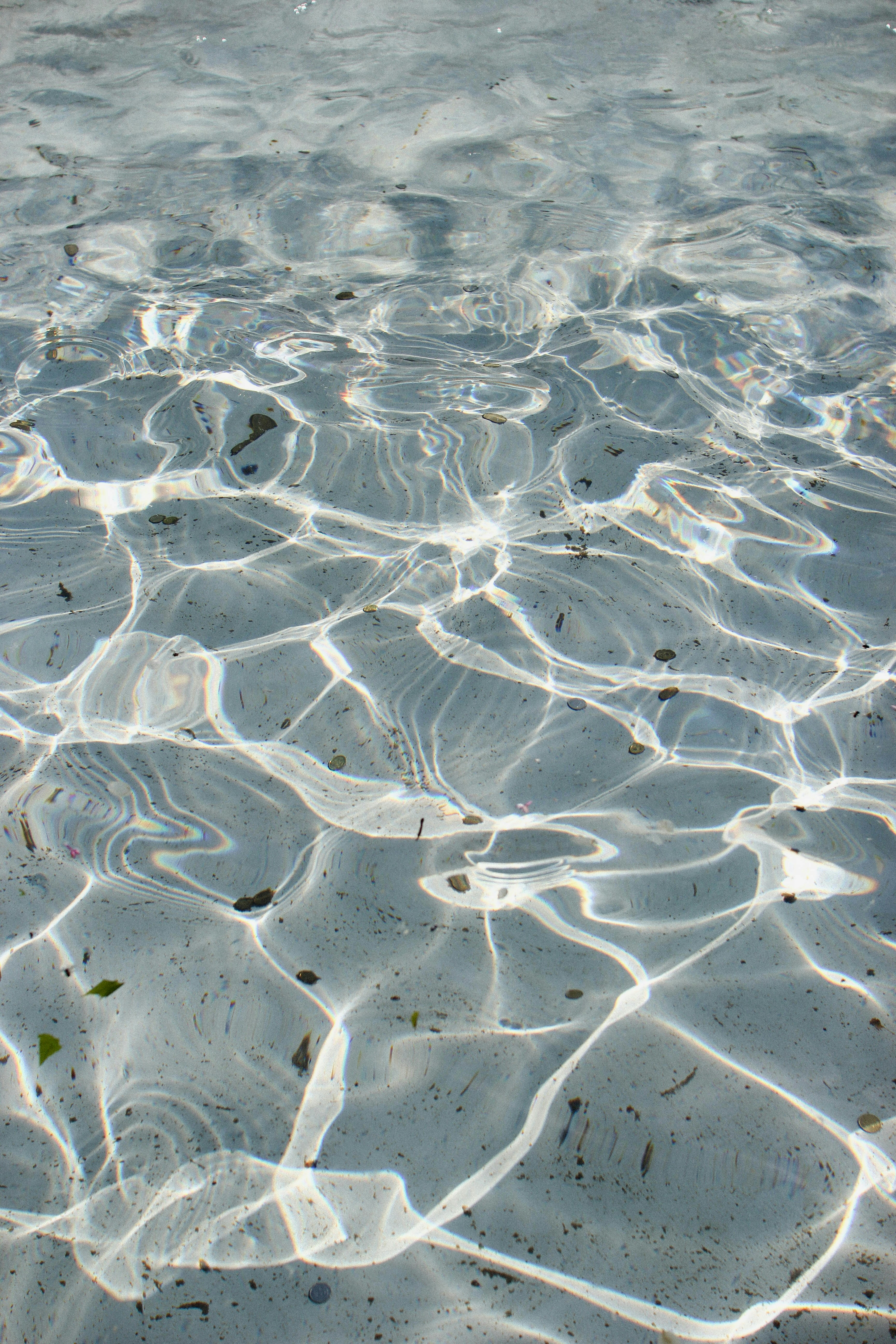 Prismatic Currents: Interwoven Light Ribbons on Clear Water