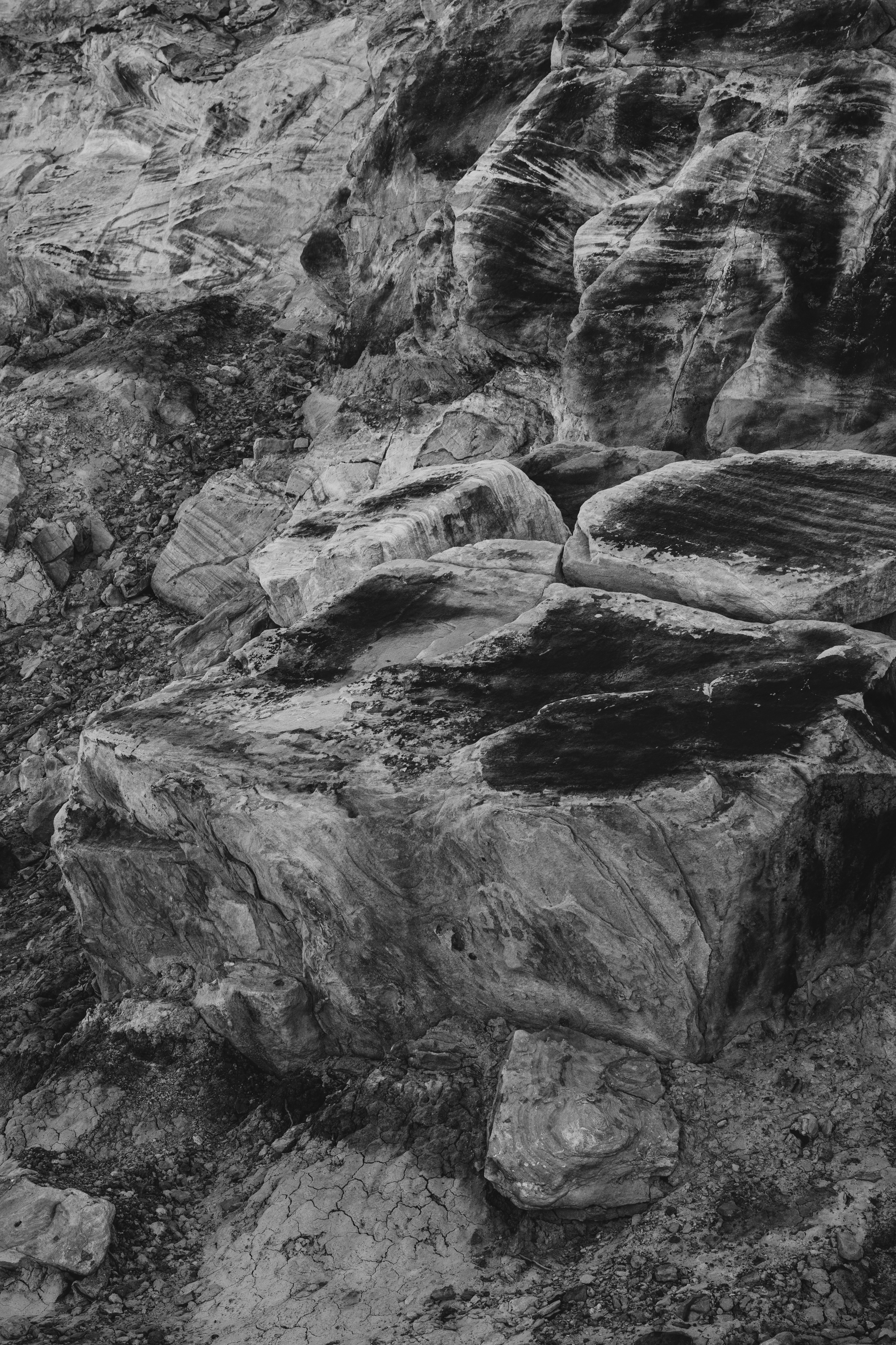 Monochrome Layered Stone: A Quiet Study in Erosion and Texture