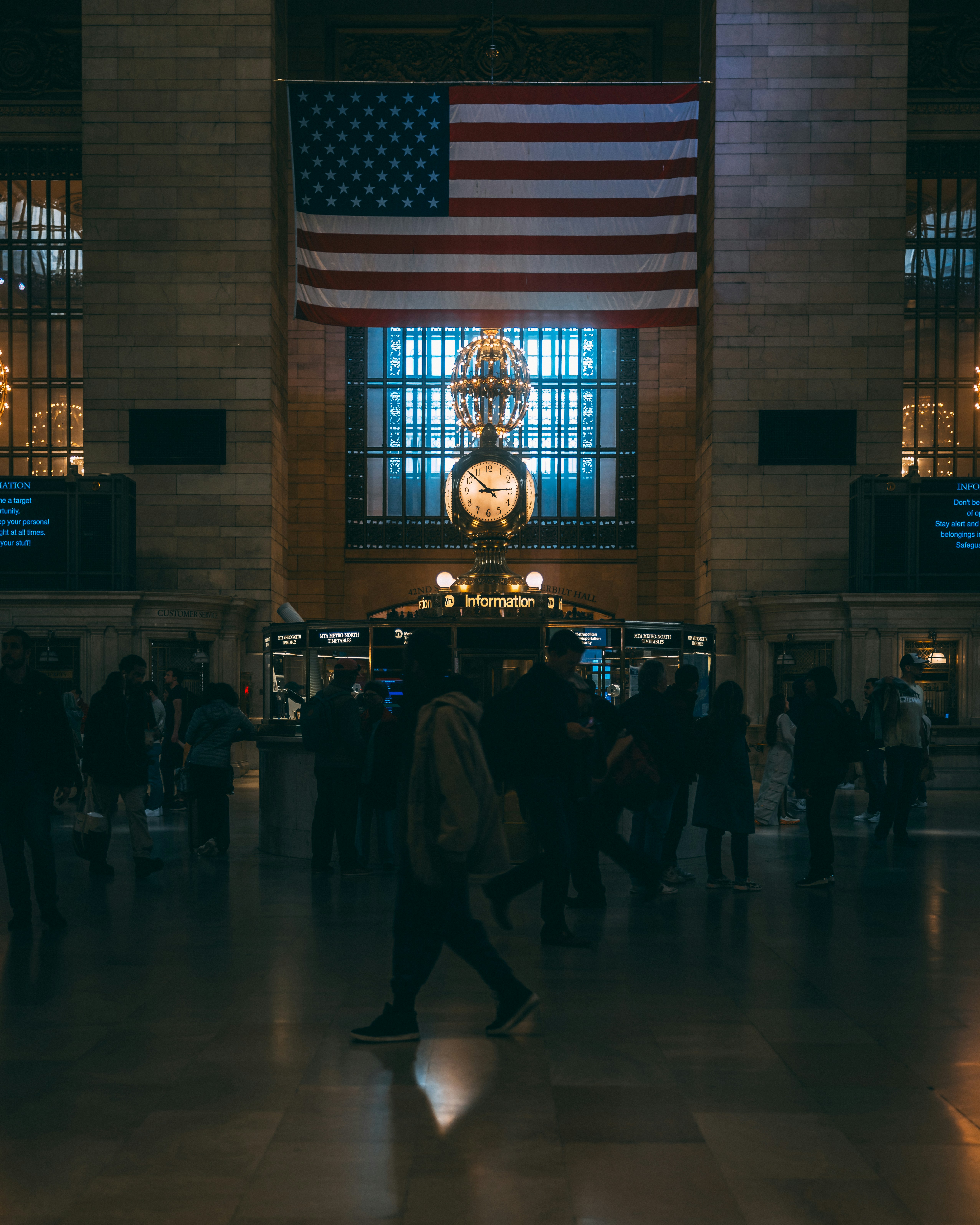 Grand Central Clock Under the Flag: Quiet Currents of Movement