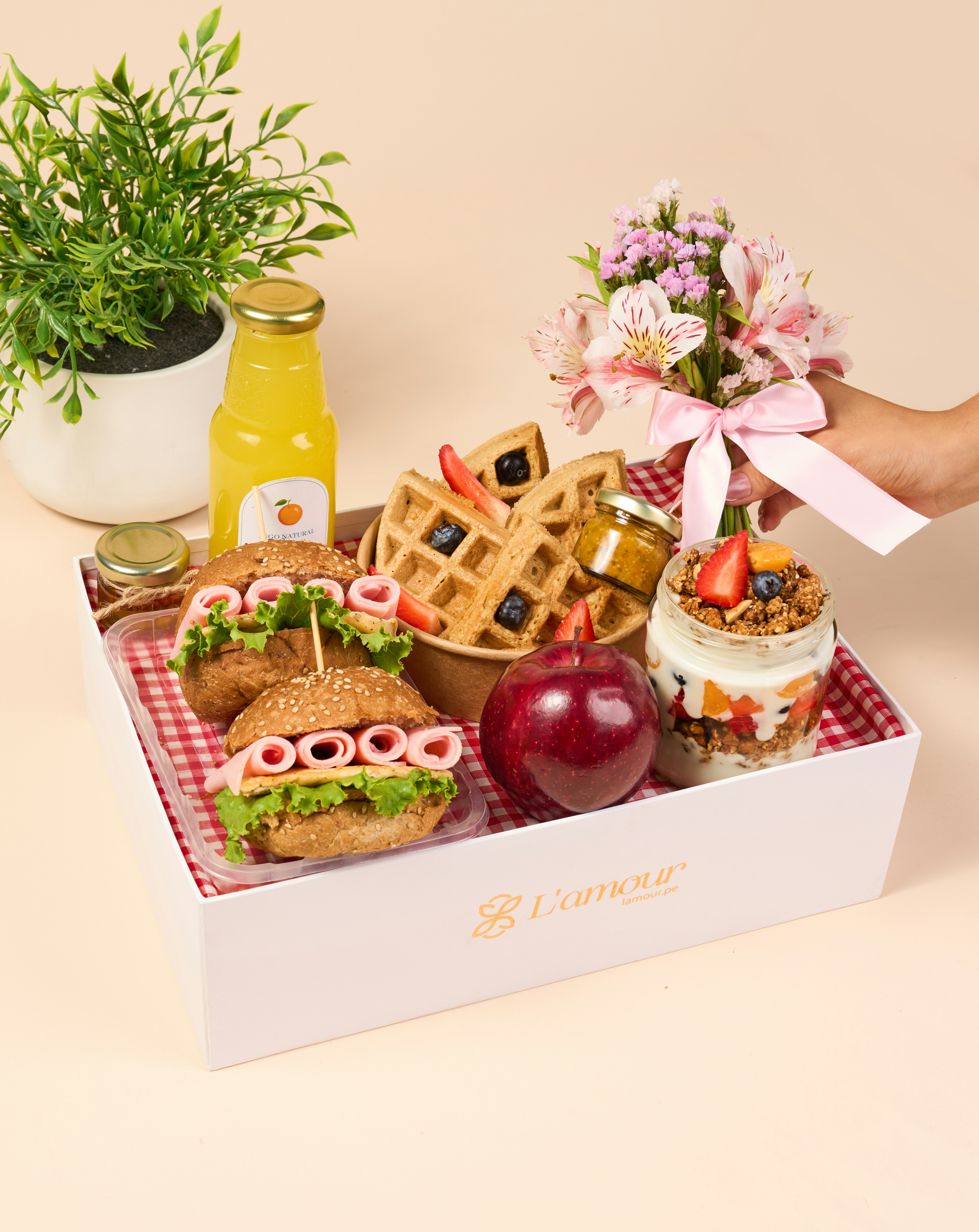 Pastel Gift Box of Gourmet Bites: Mini Burgers, Waffles, and Creamy Parfaits