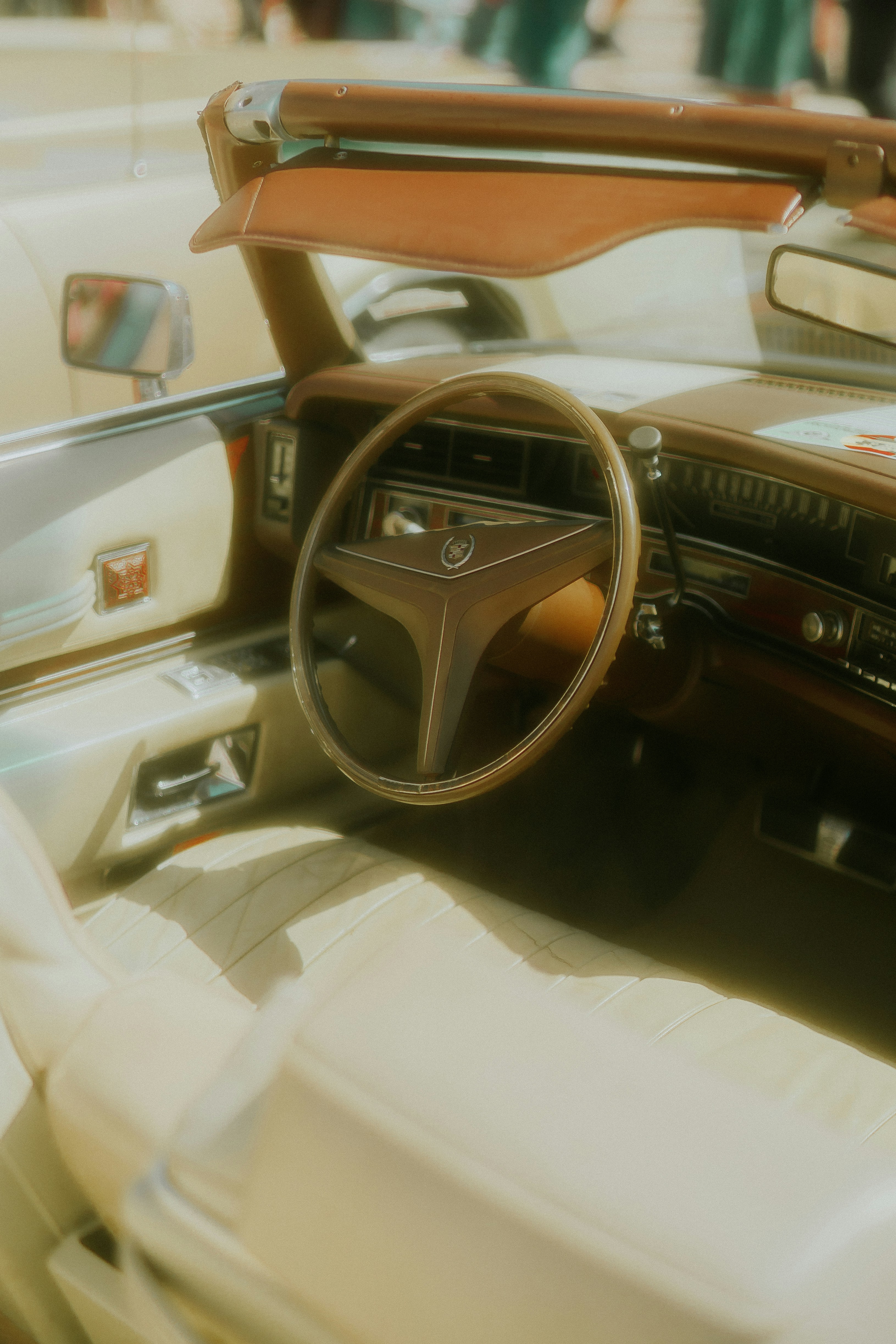 Cream Leather and Chrome: Inside a Sunlit Vintage Convertible