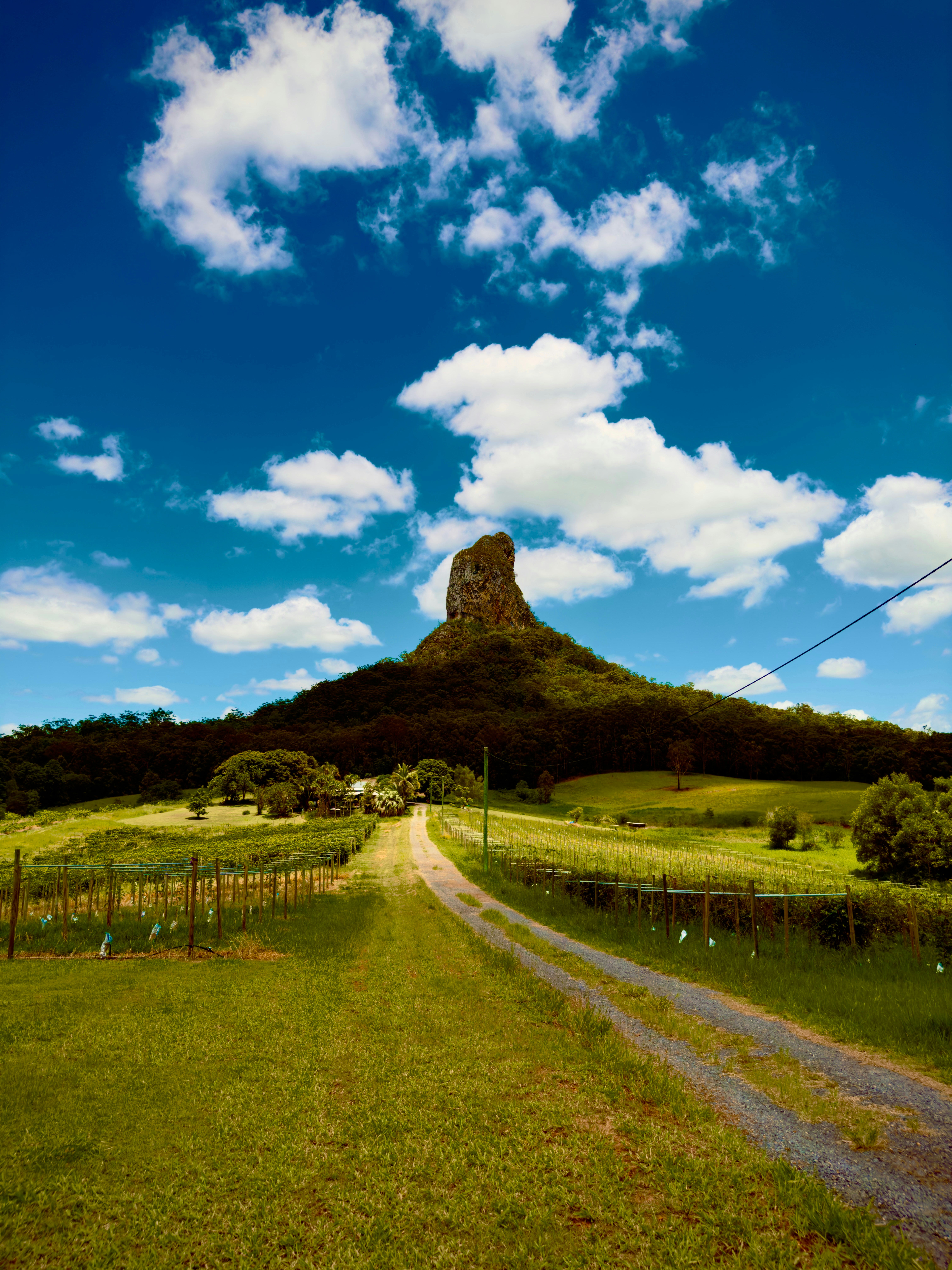 Ridge Sentinel: A solitary rock spire rises above sunlit pastures