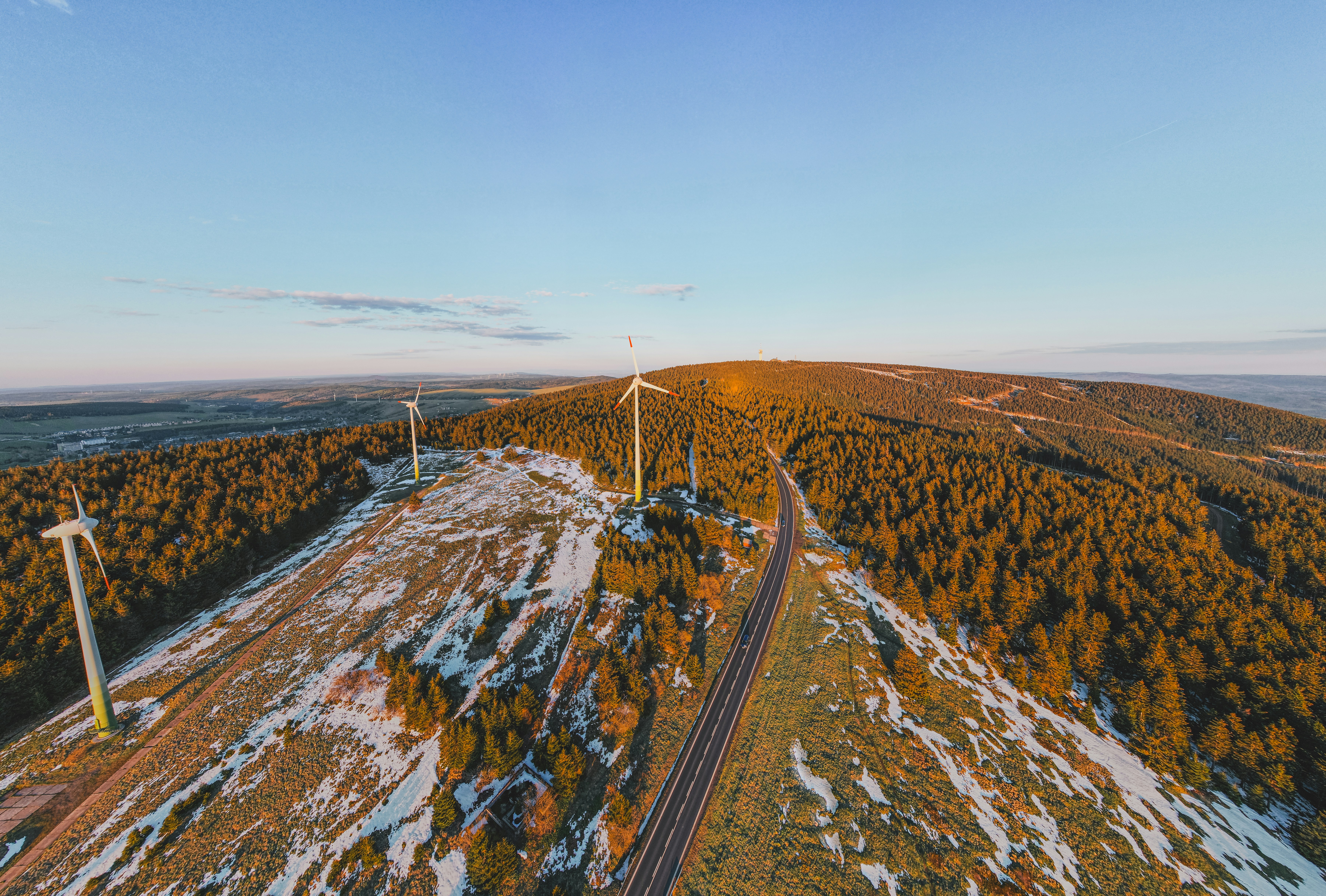 Crestline Wind: Turbines Crown a Snow-dusted Ridge