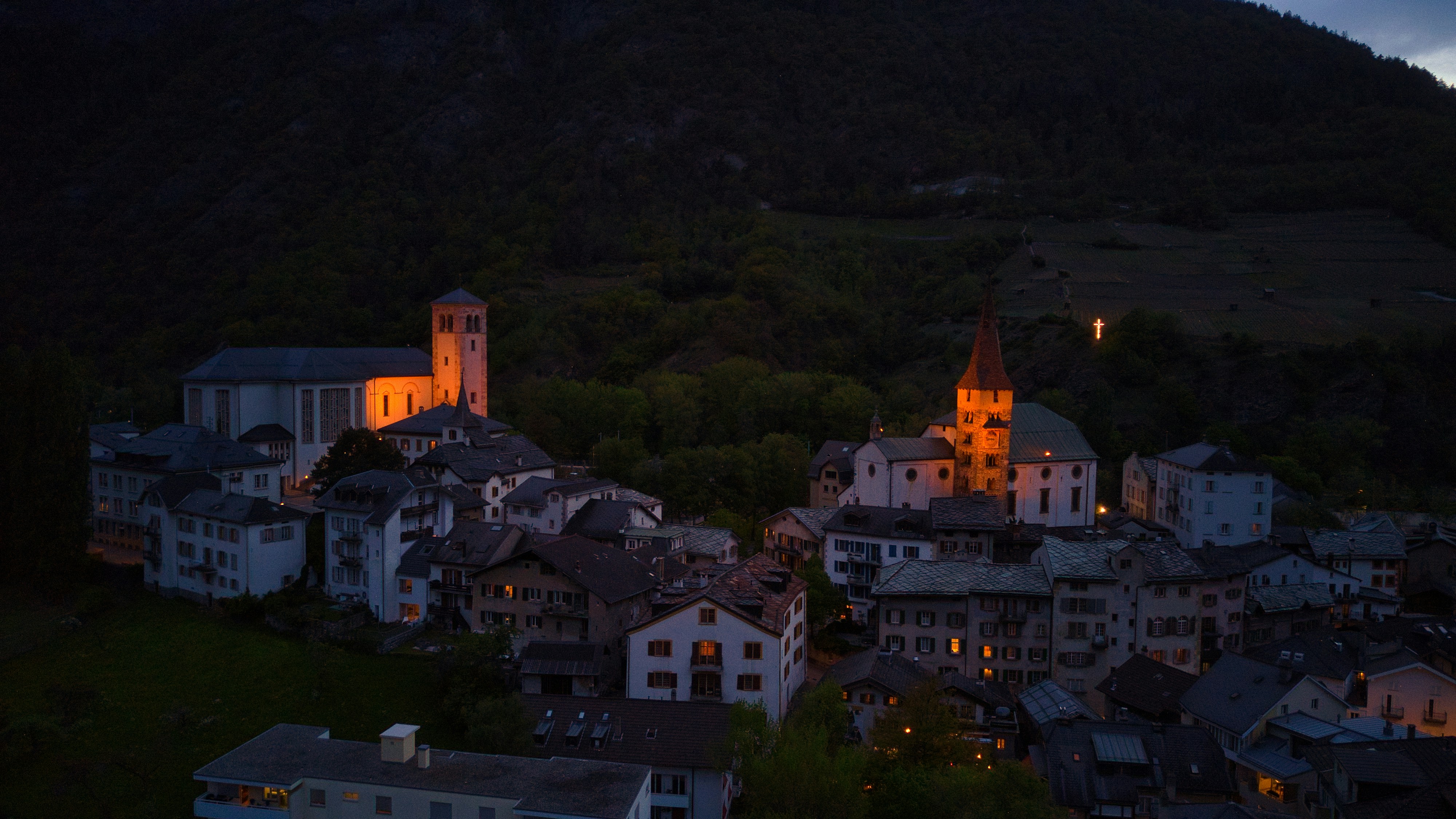 Twilight Village with Bathed Towers