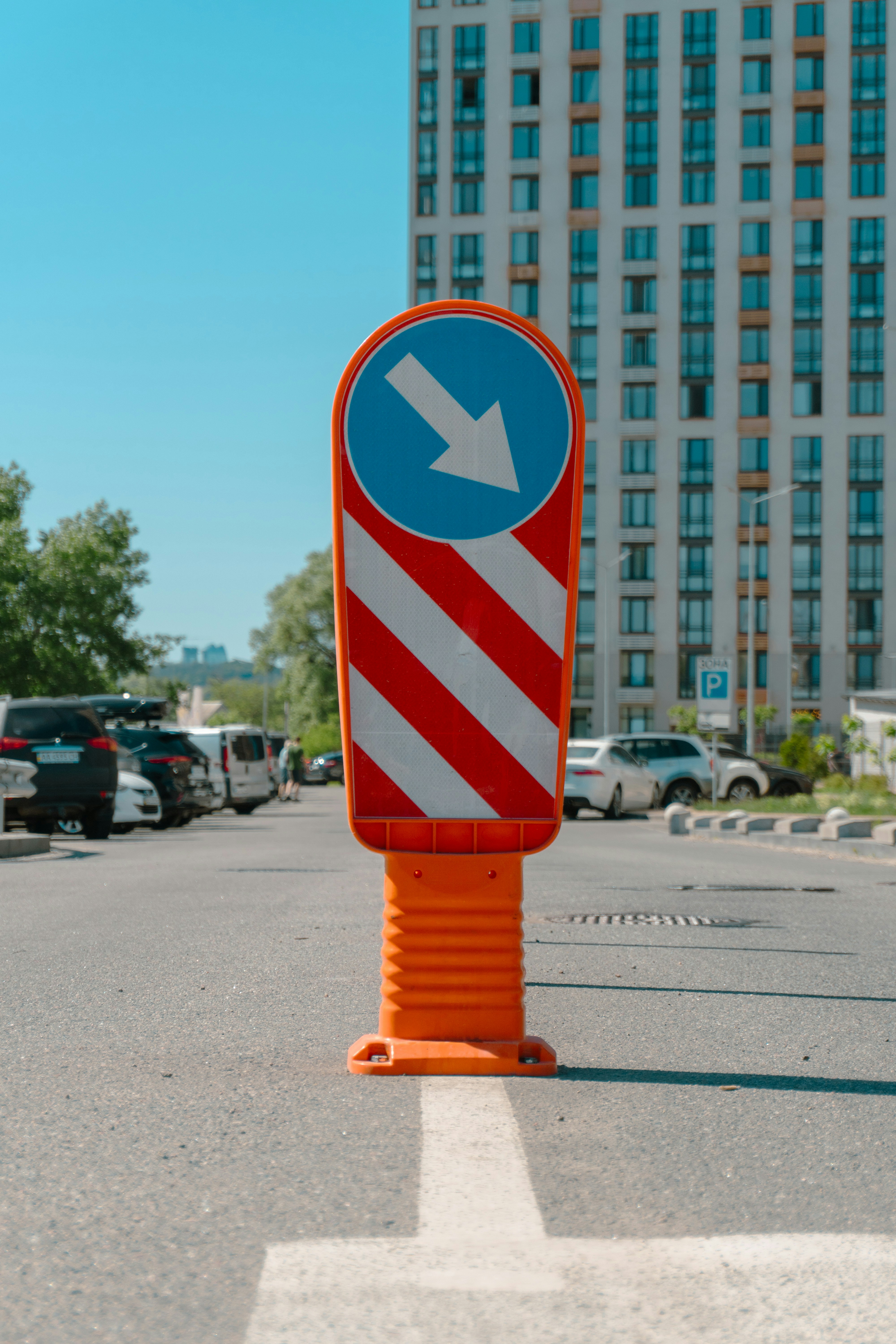 Guiding the Way: A Modern Traffic Sign in Urban Landscape