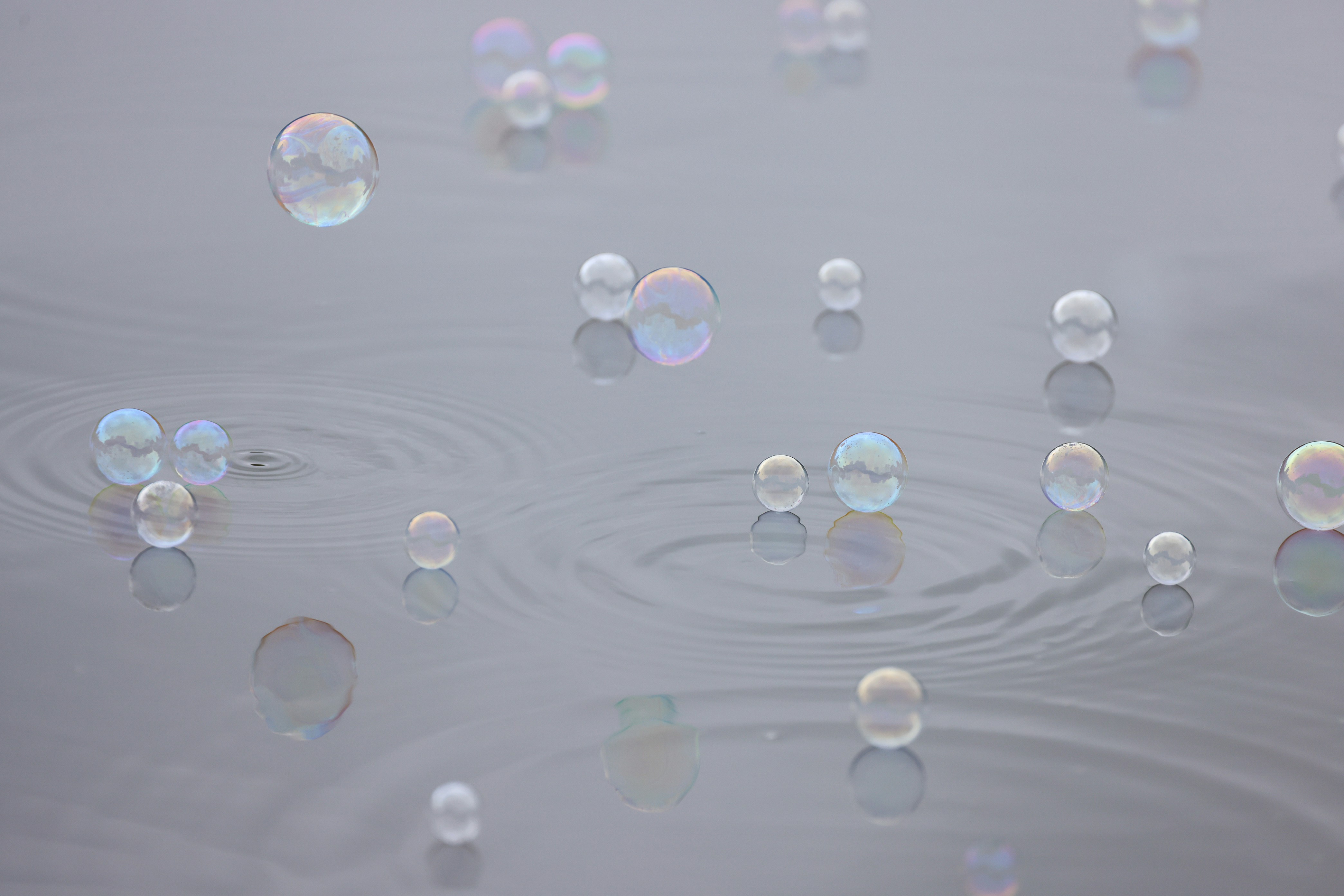 A group of bubbles floating on top of a body of water photo – Free ...