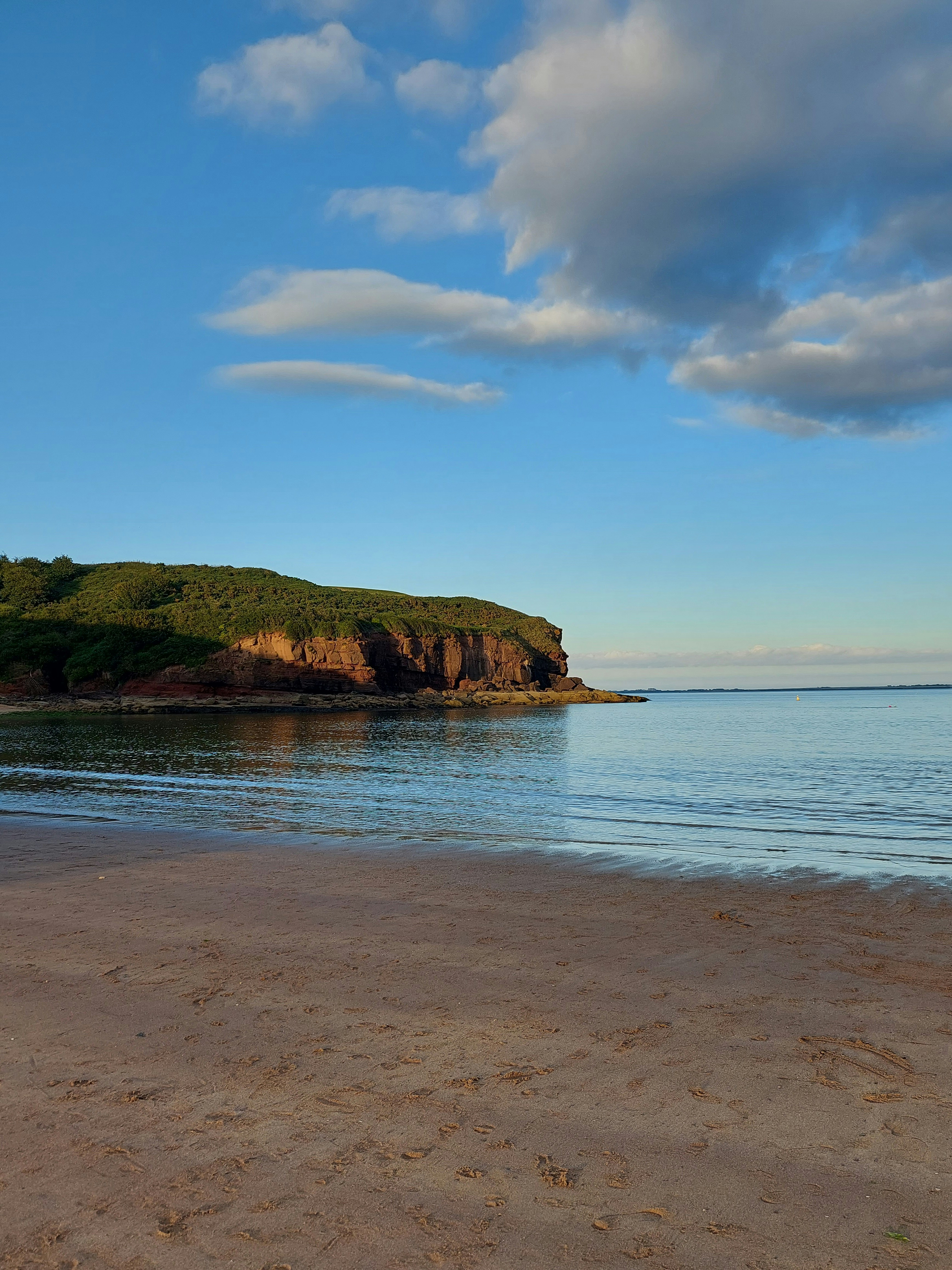 Sunlit Cliffline at a Tranquil Bay