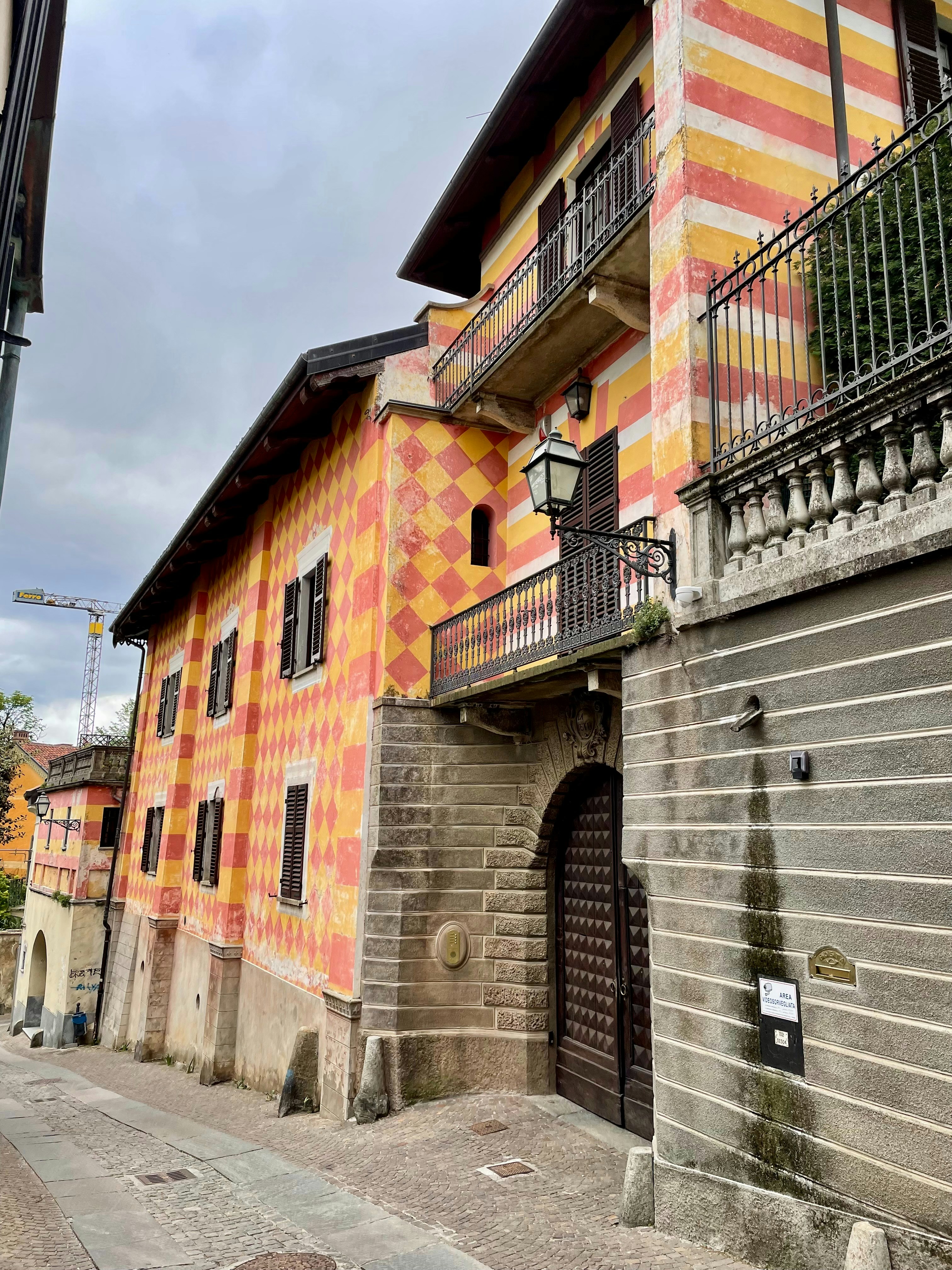 Striped Facade on a Historic Street Corner