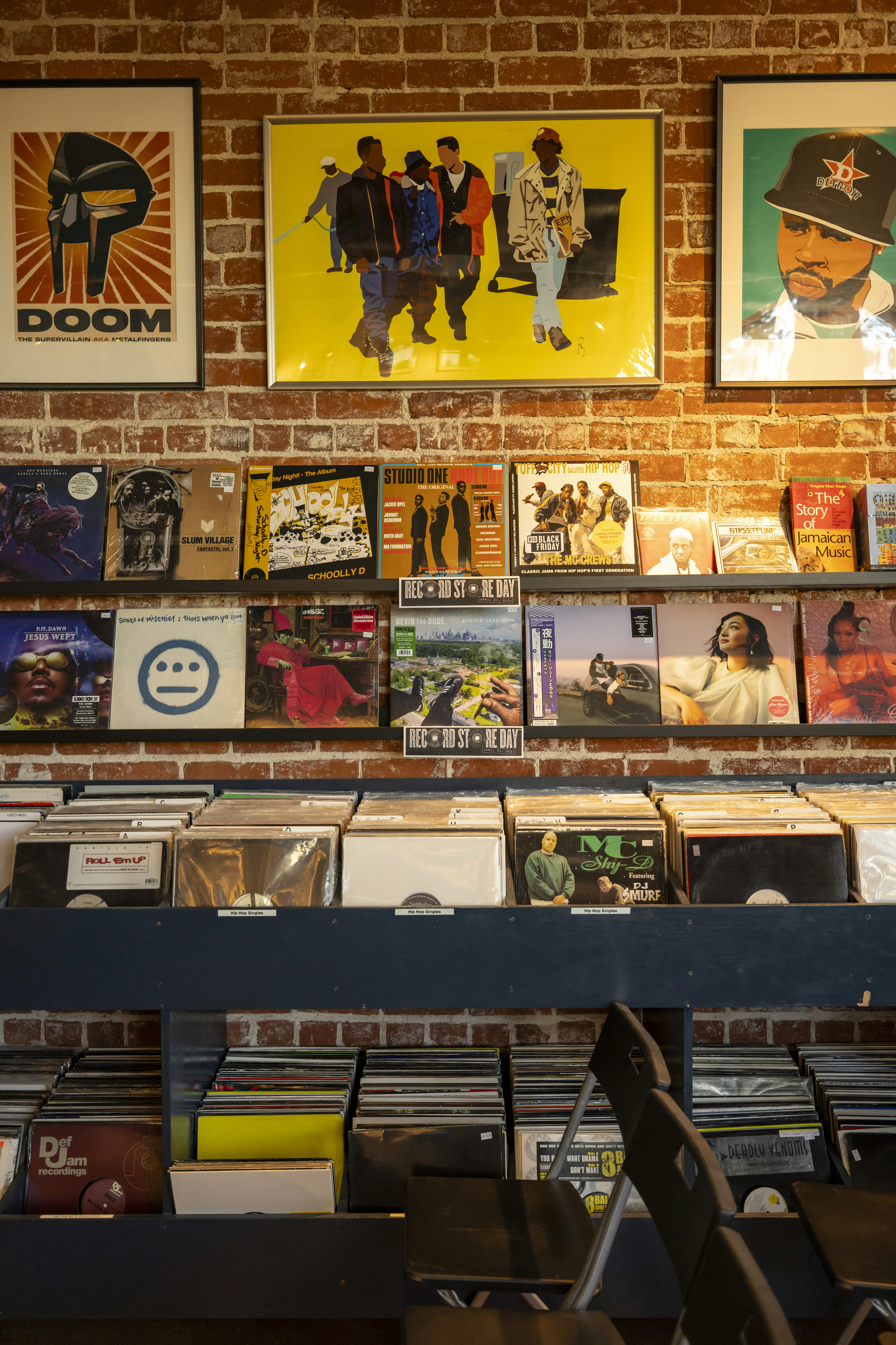 Brick-walled Record Shop: Framed Pop Culture on the Wall