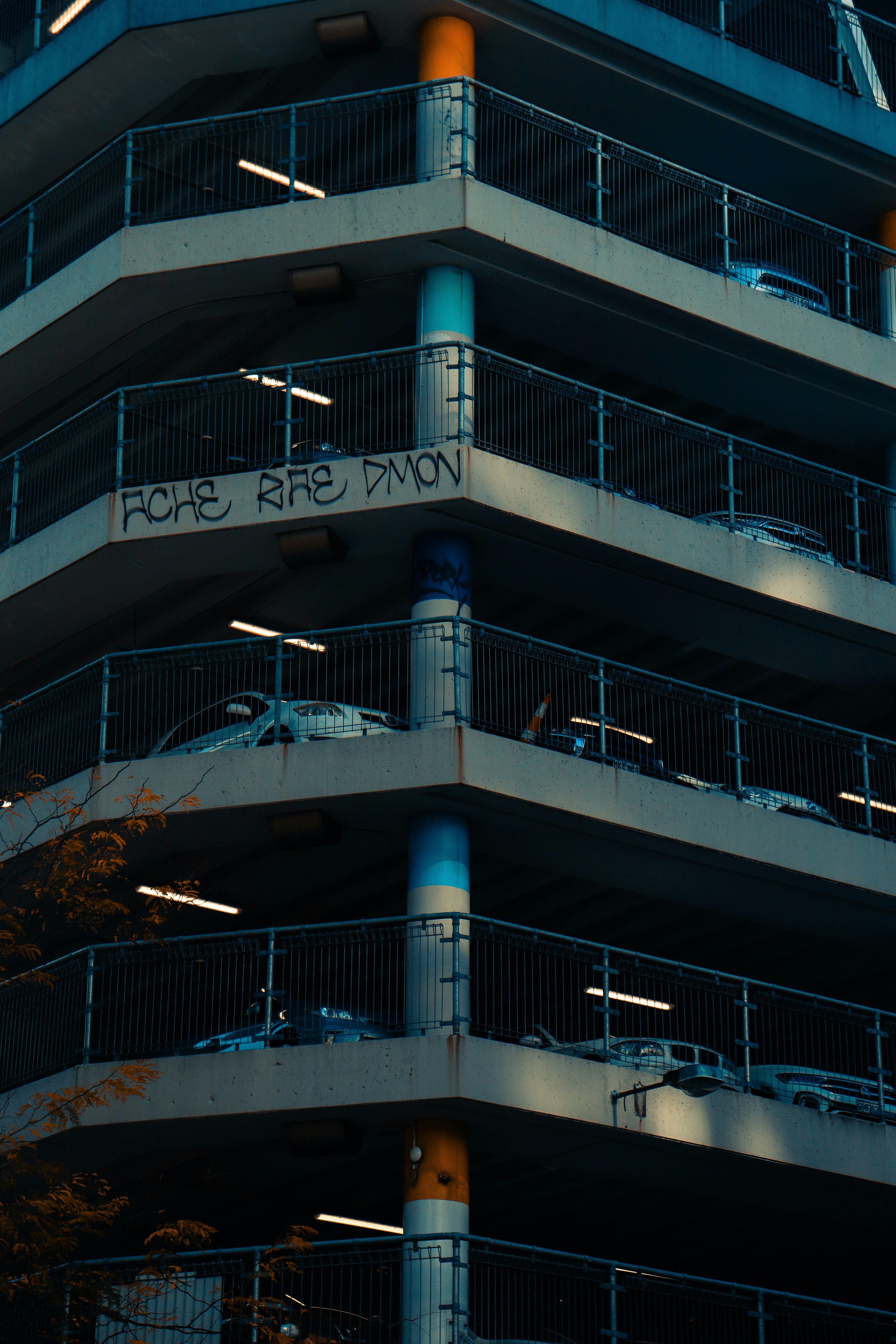 A large Auckland car park in the middle of the city, with an old and run down look