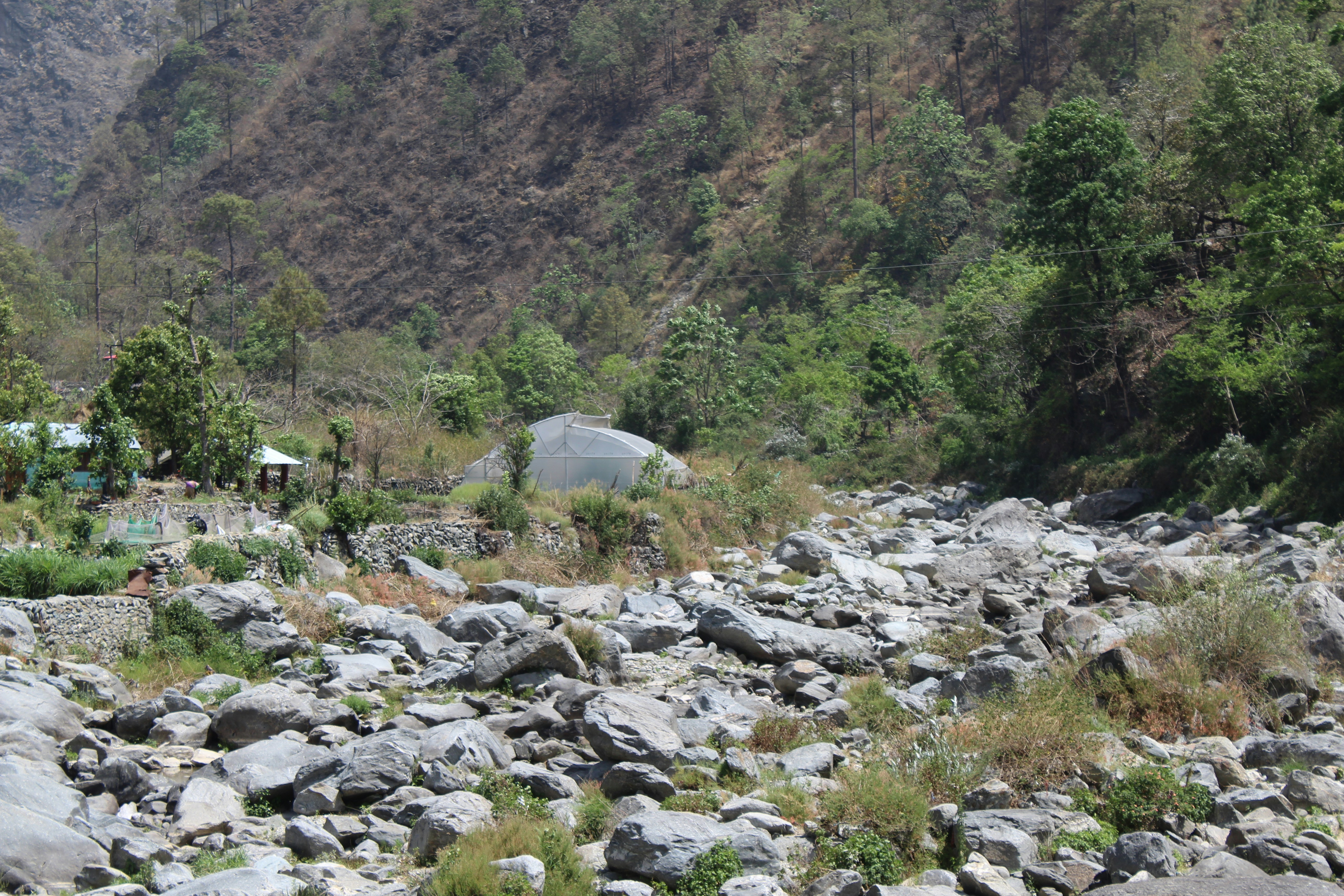 Hidden Camp Among Granite Shards: Dome Tent by a Mountain River