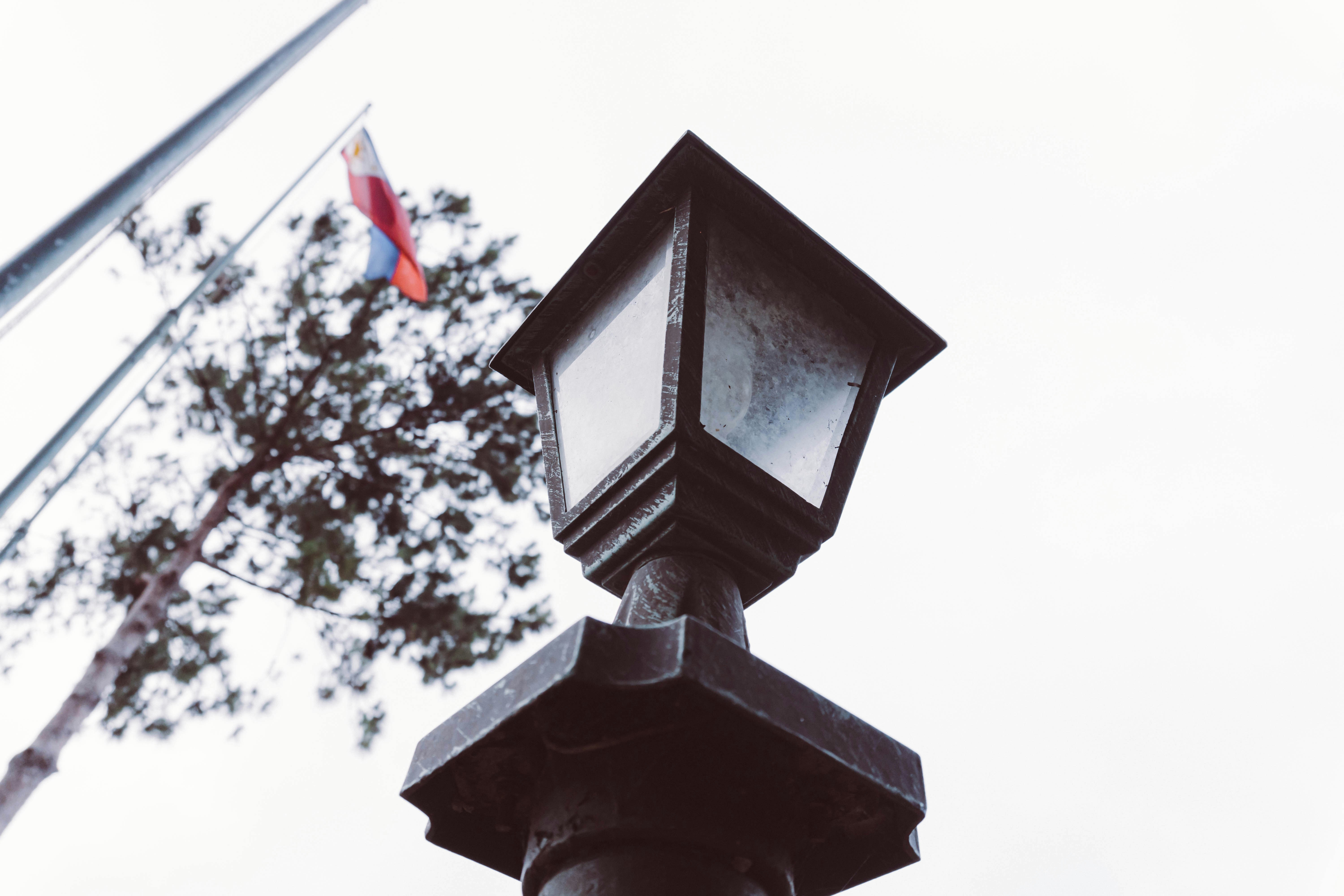 Lamppost Geometry under a Pale Sky with a Distant Flag