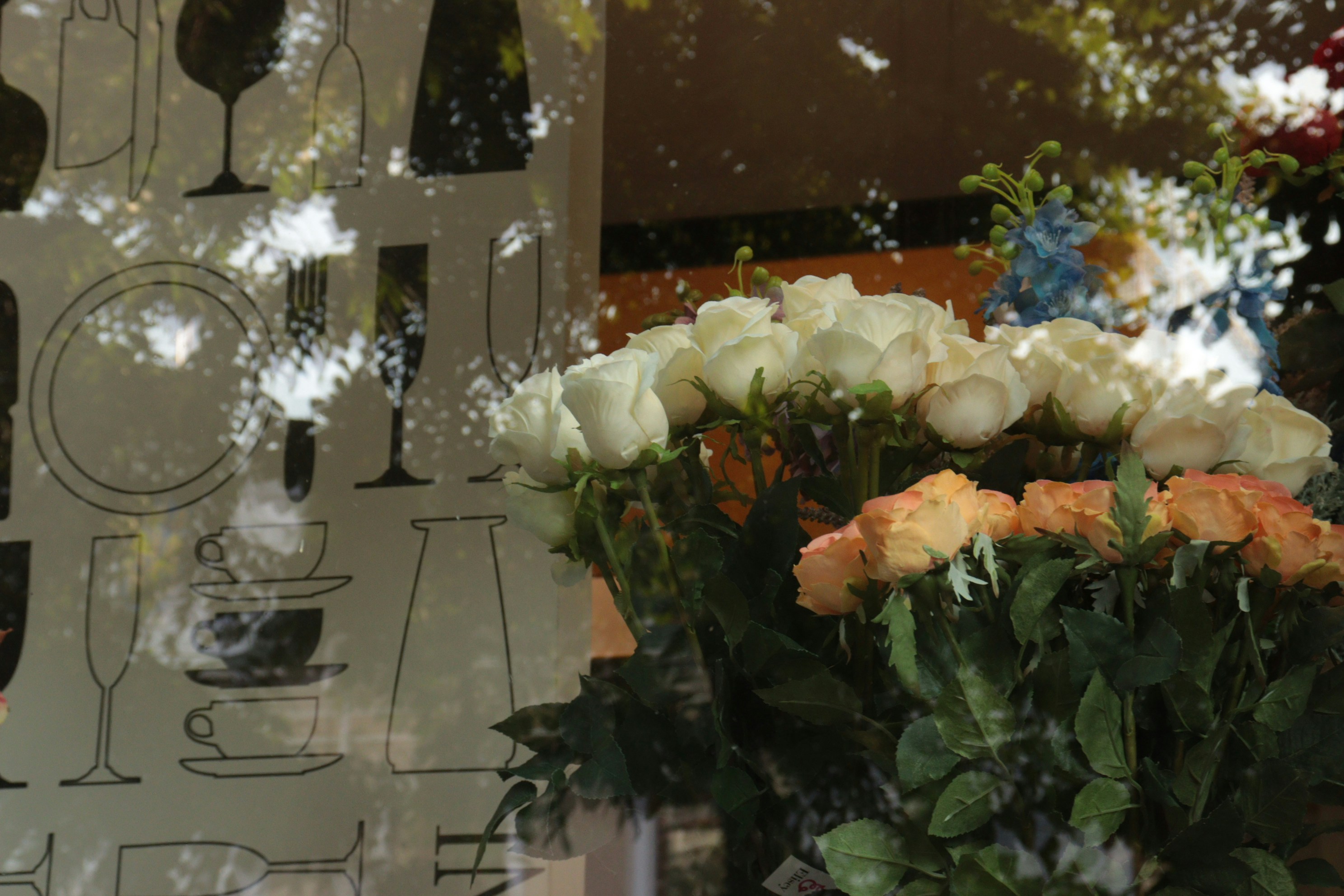 Roses Behind Glass: A Window Bouquet Framed by Reflections