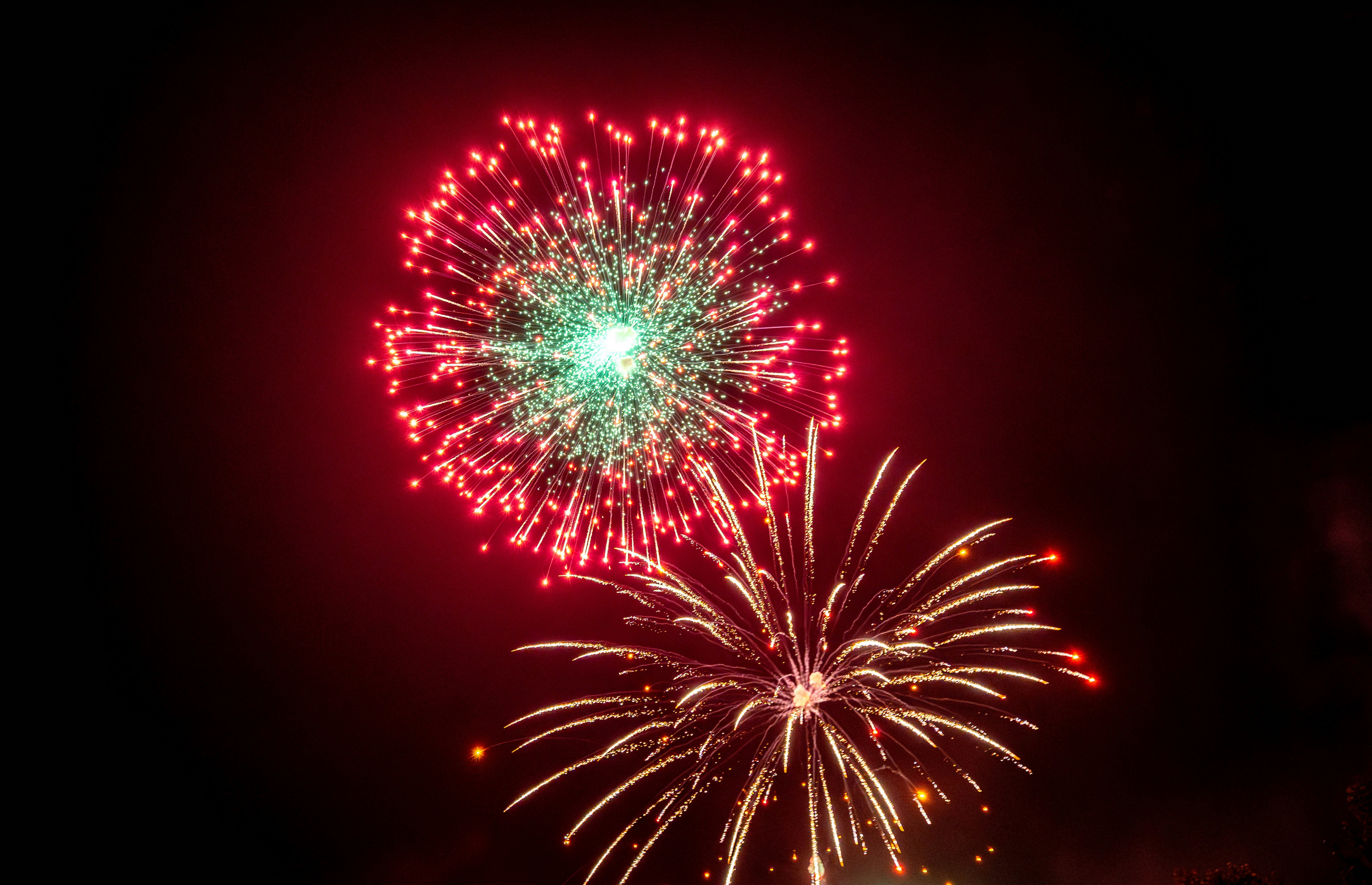 A red and green fireworks display in the night sky photo – Free ...