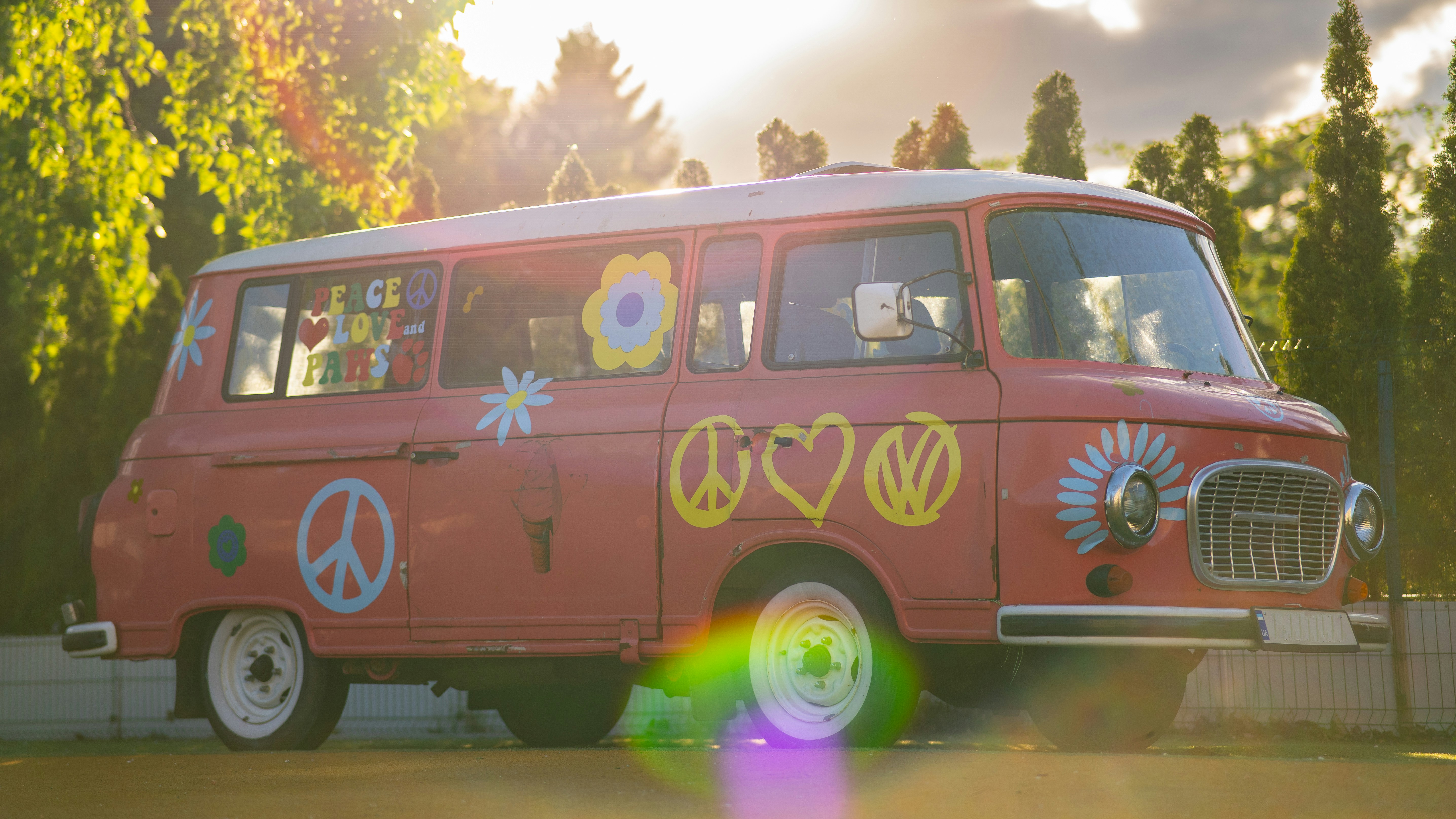 Peace Van in the Golden Hour: A Psychedelic Ride