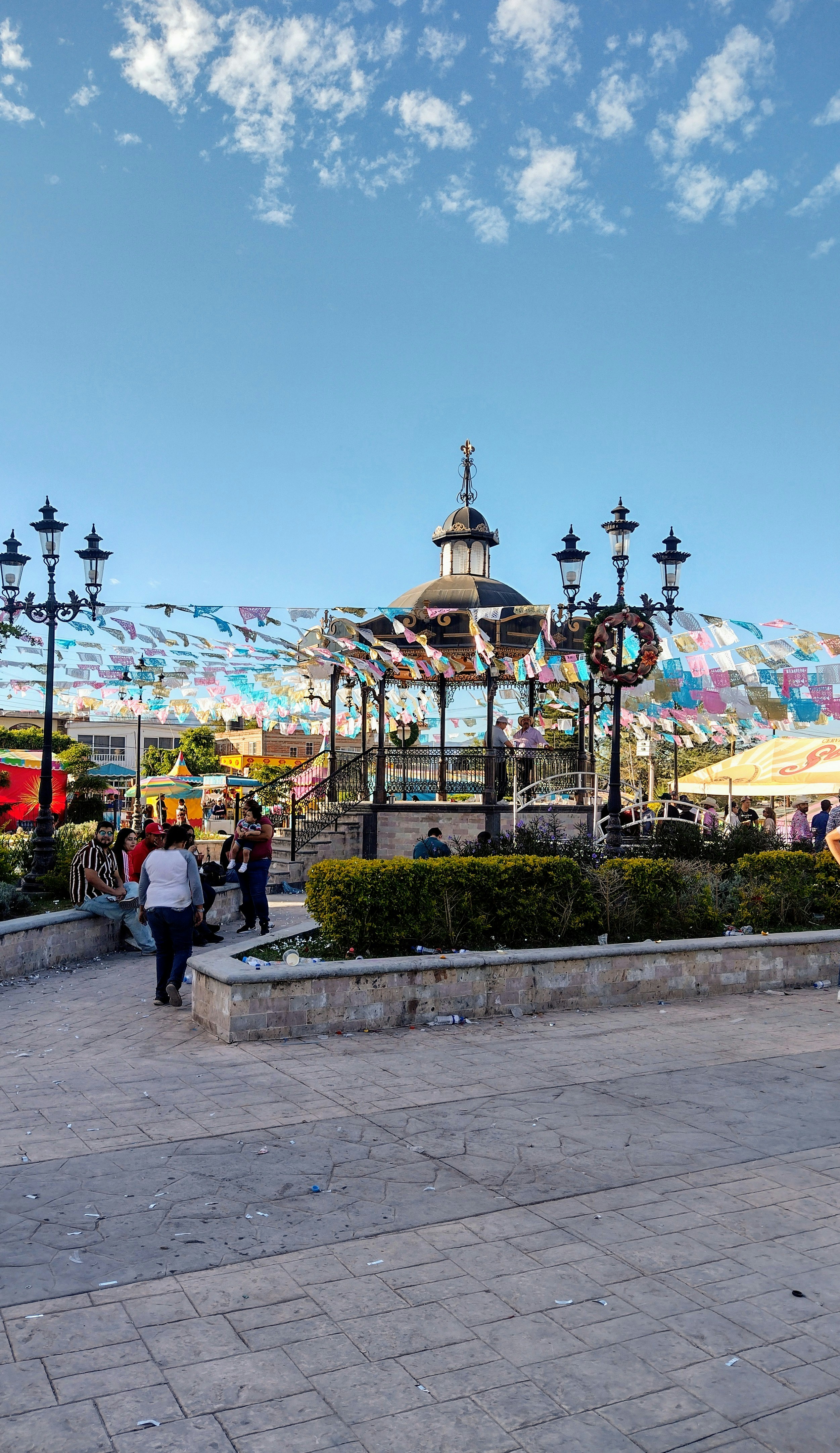Festive Gazebo at the Center of a Bright Plaza