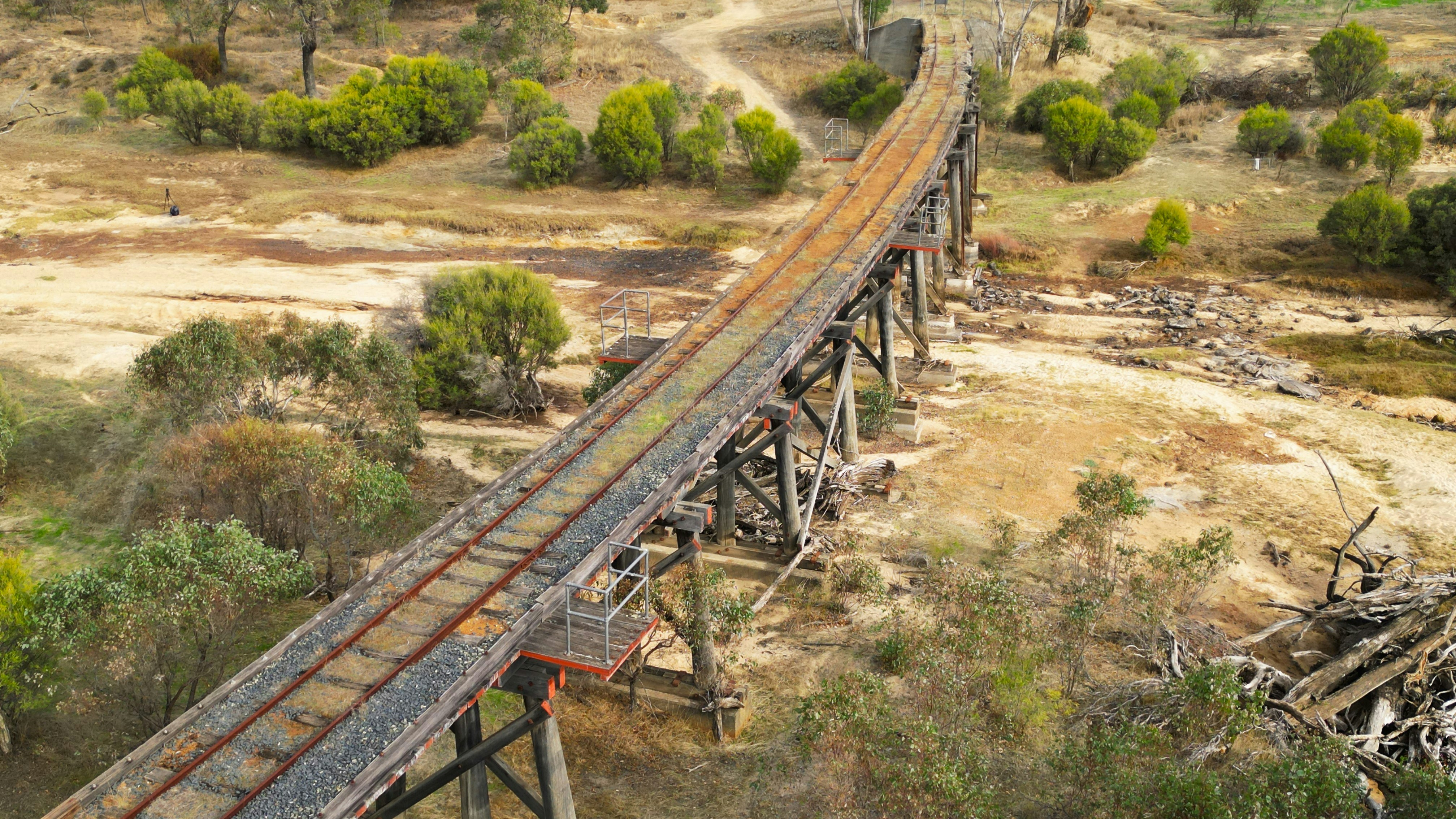 Rusting Rail Spine Across a Parched Expanse