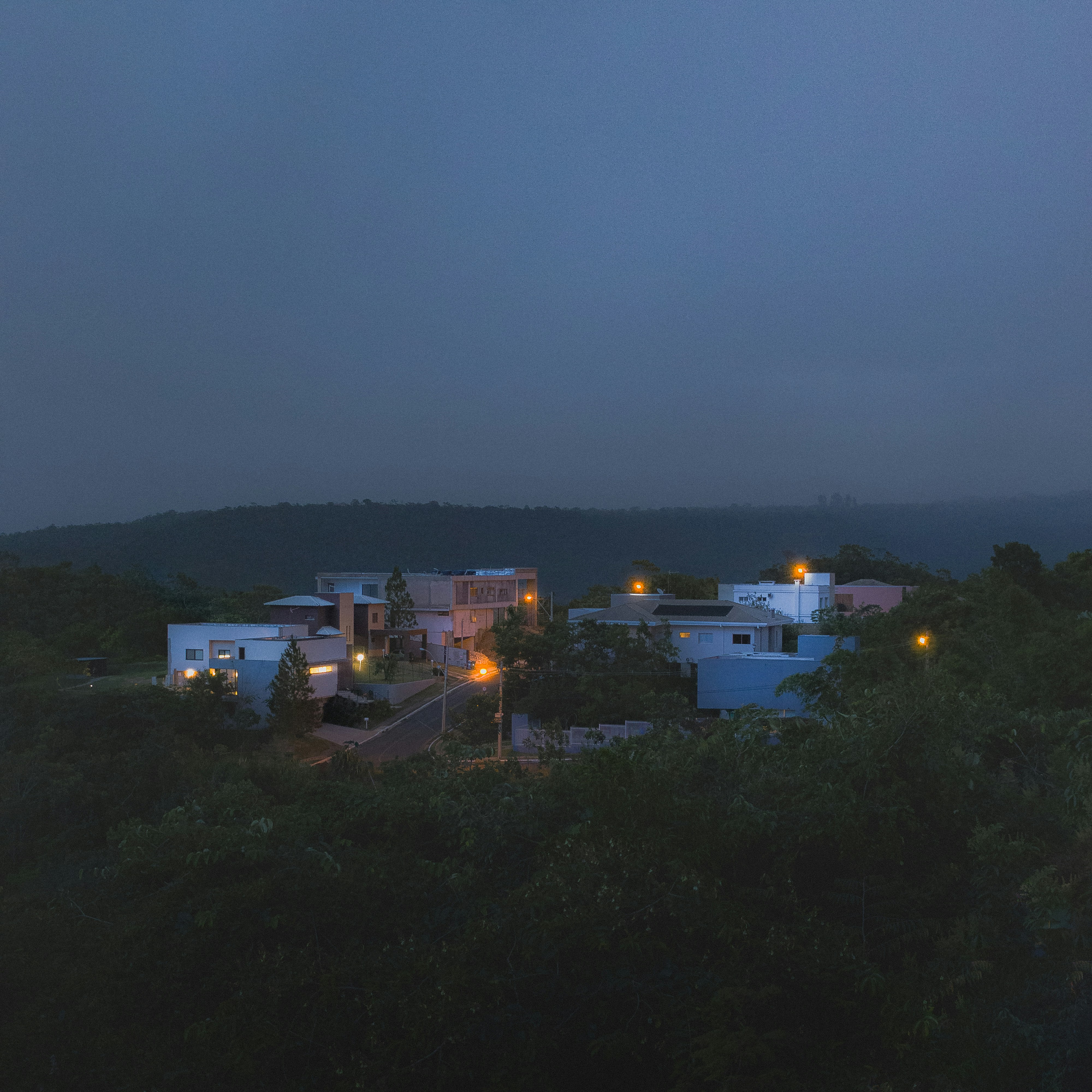 Azure Dusk Over a Quiet Suburban Row