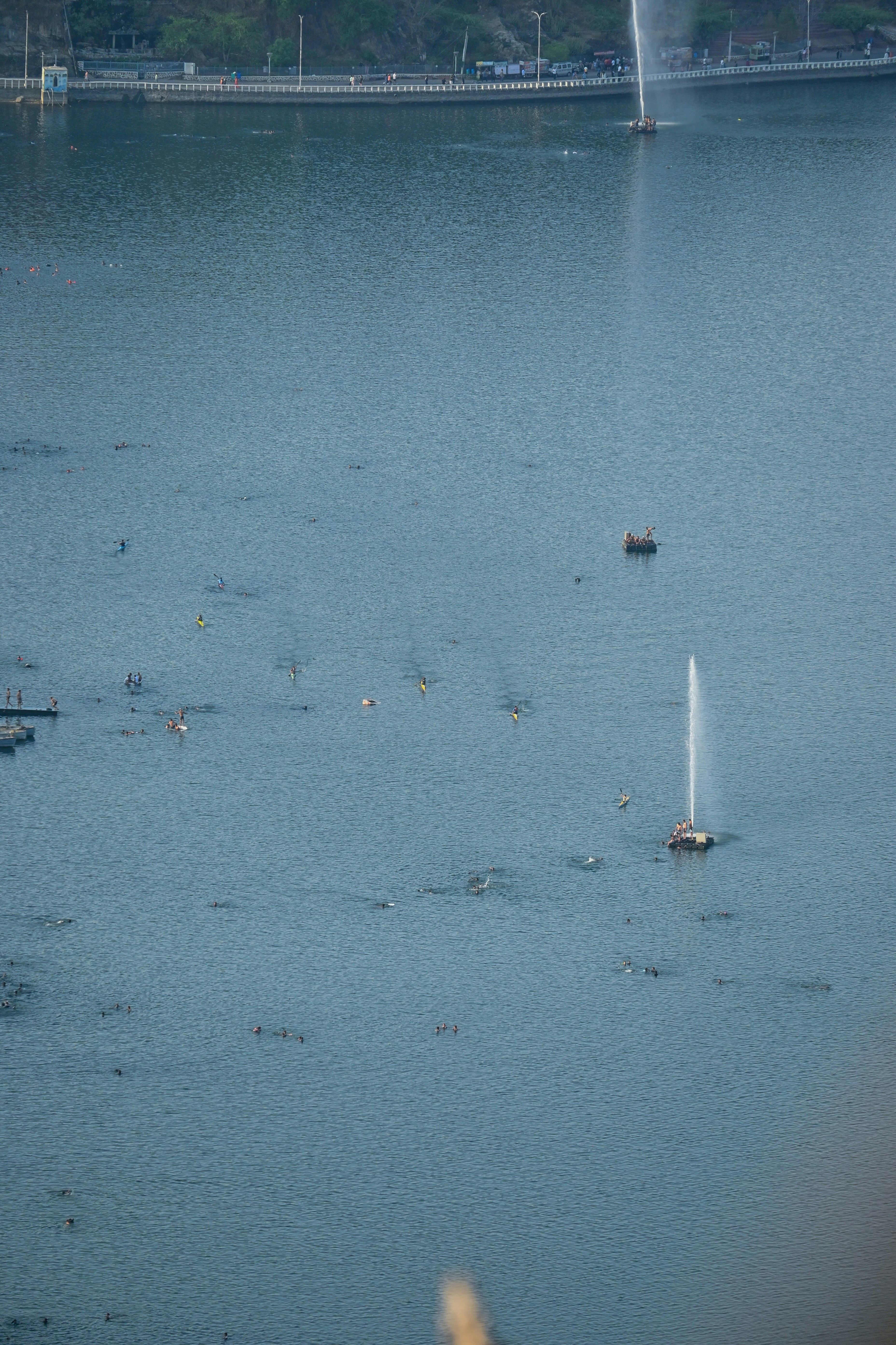 Vertical Fountain Portrait over a Tranquil Lake