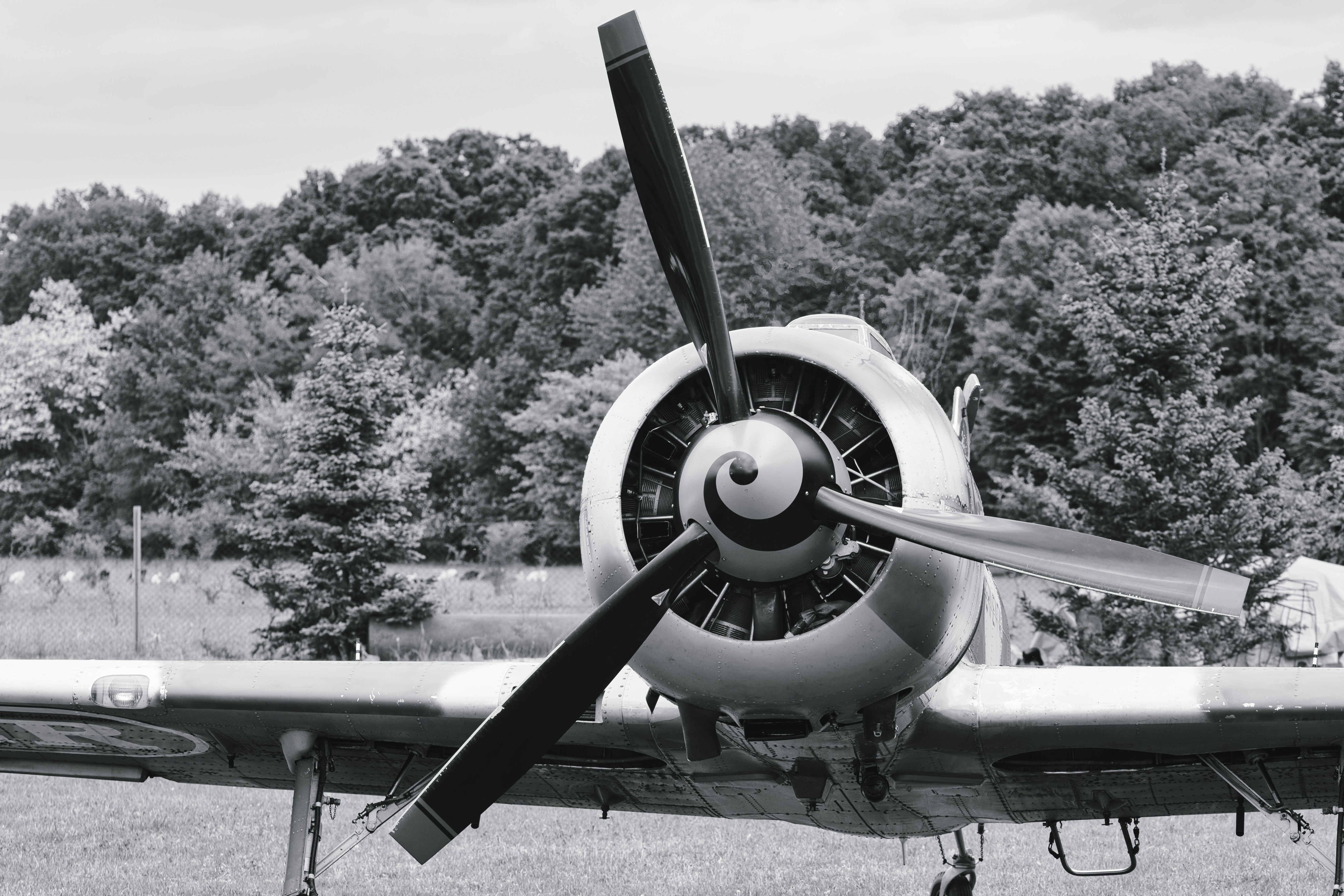 A propeller plane sitting on top of a grass covered field photo – Free ...