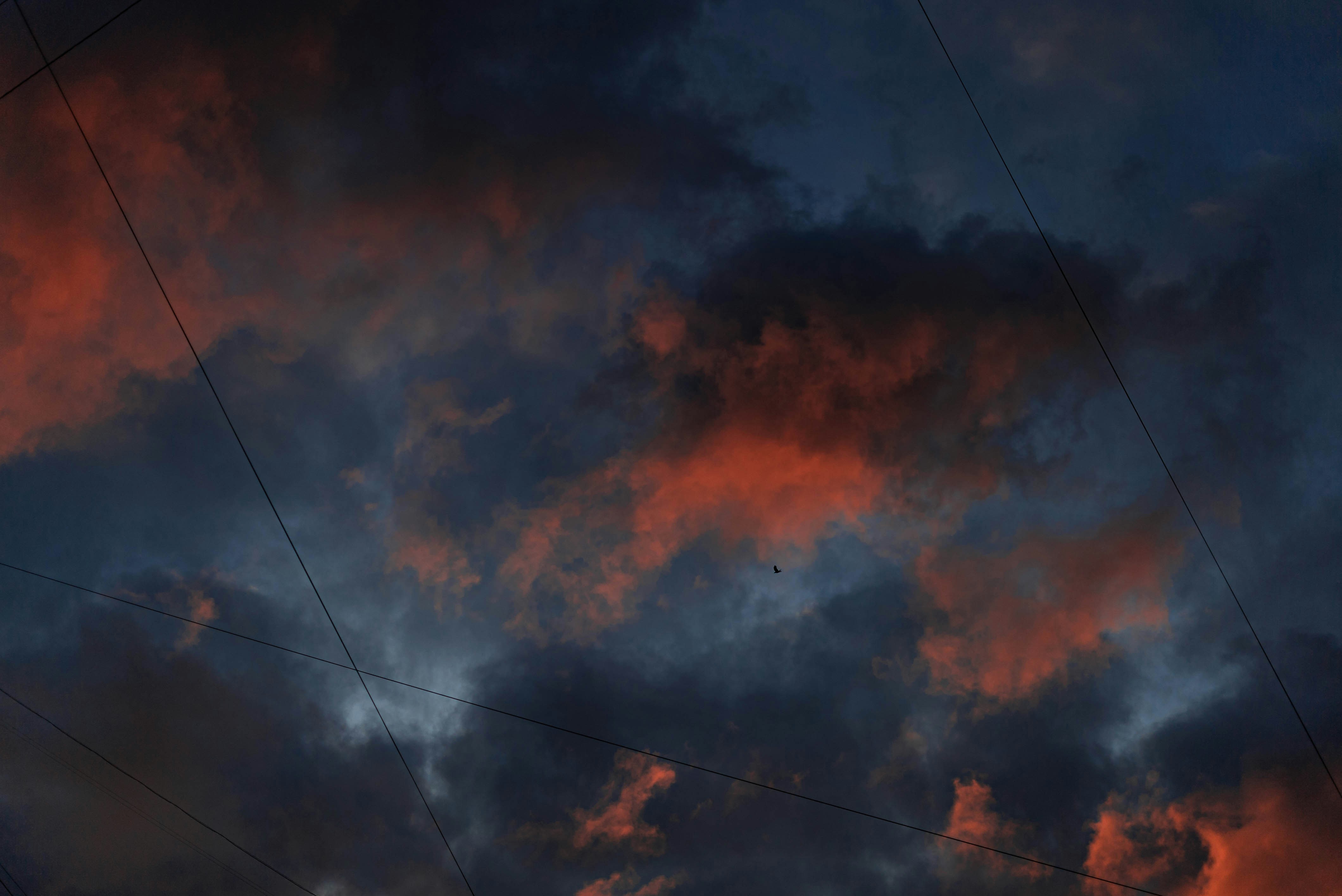 Crimson Dusk Woven Through a Sky of Quiet Wires