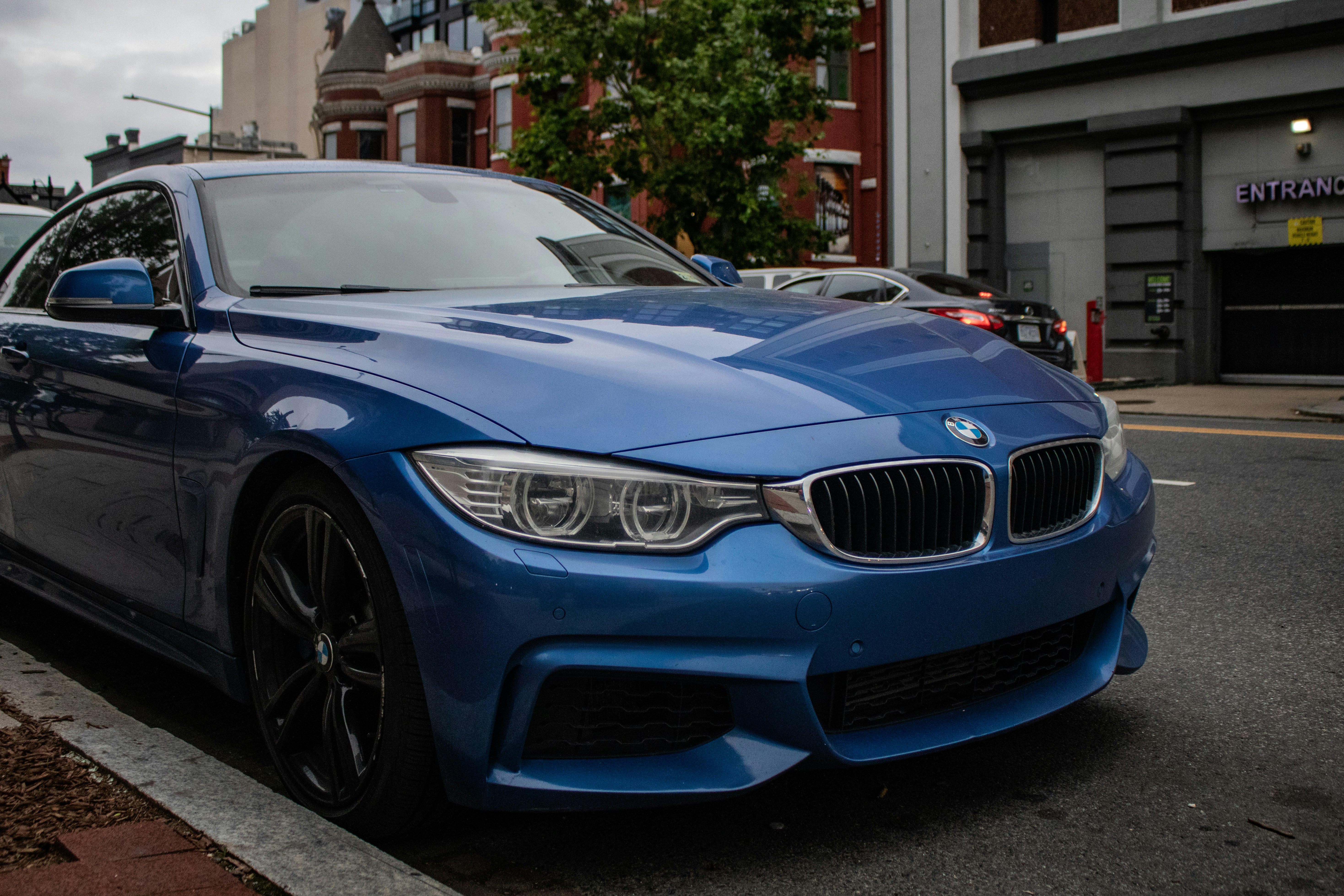 A blue BMW sports car in Washington D.C.