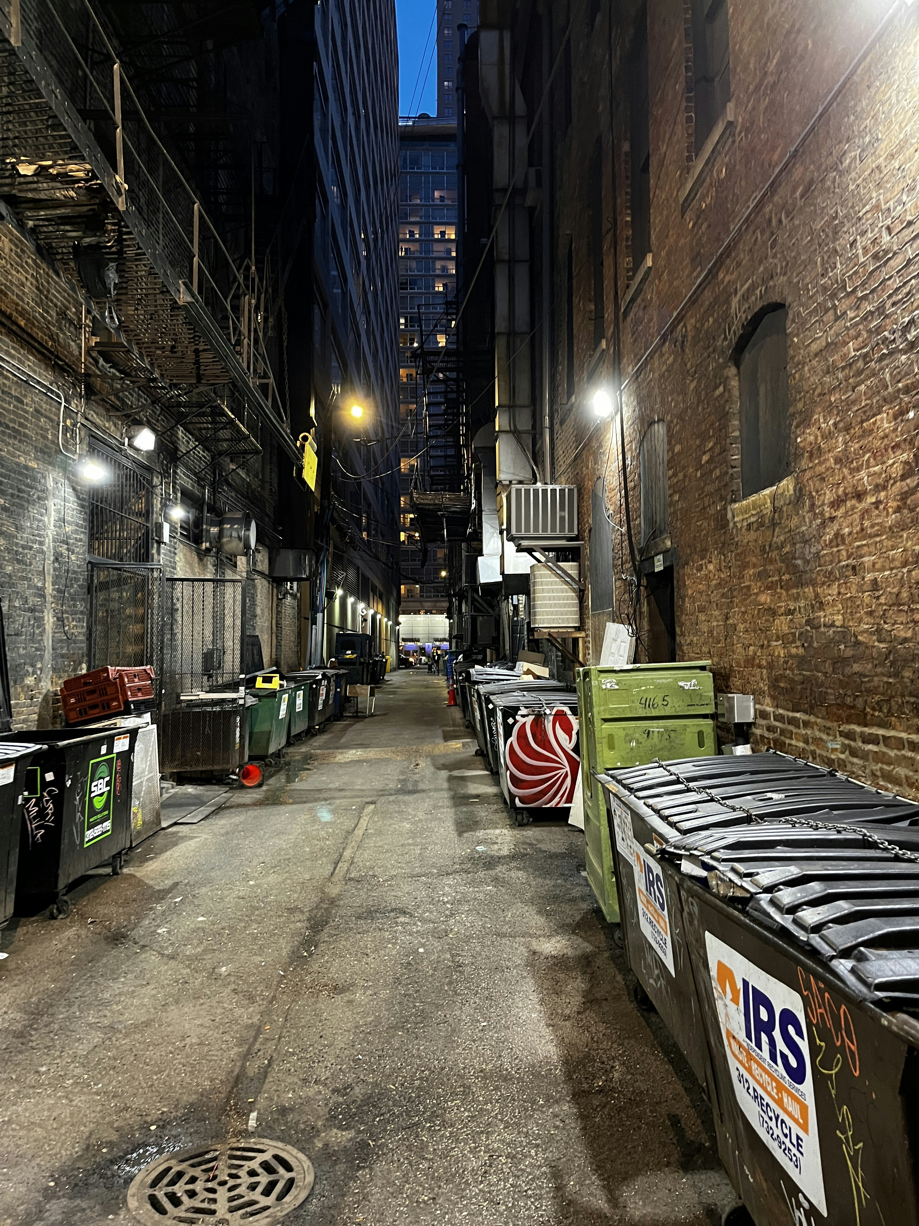 A narrow alley with trash cans and garbage cans photo – Free Chicago ...
