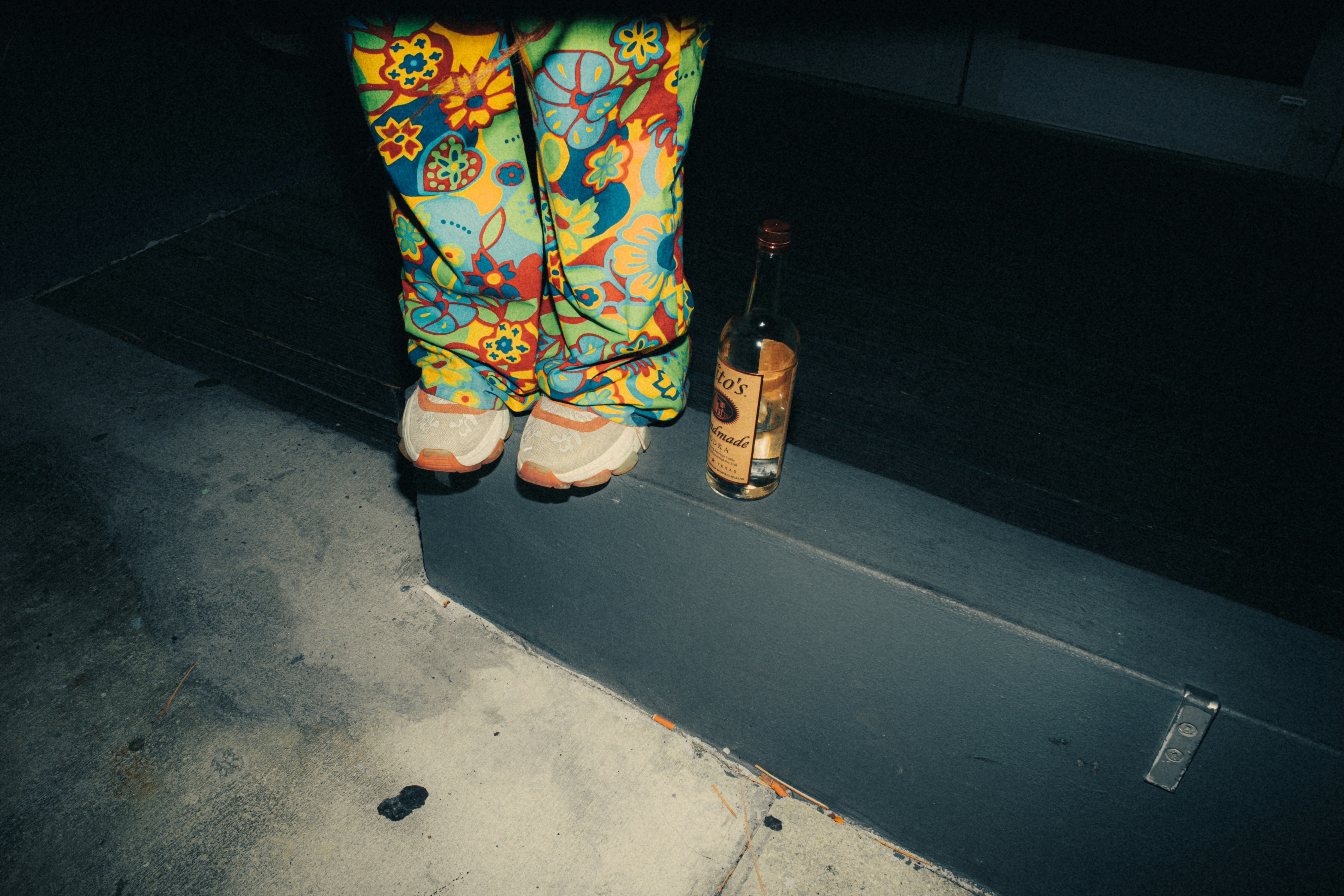 Colorful Cuffed Steps with a Bottle by the Edge