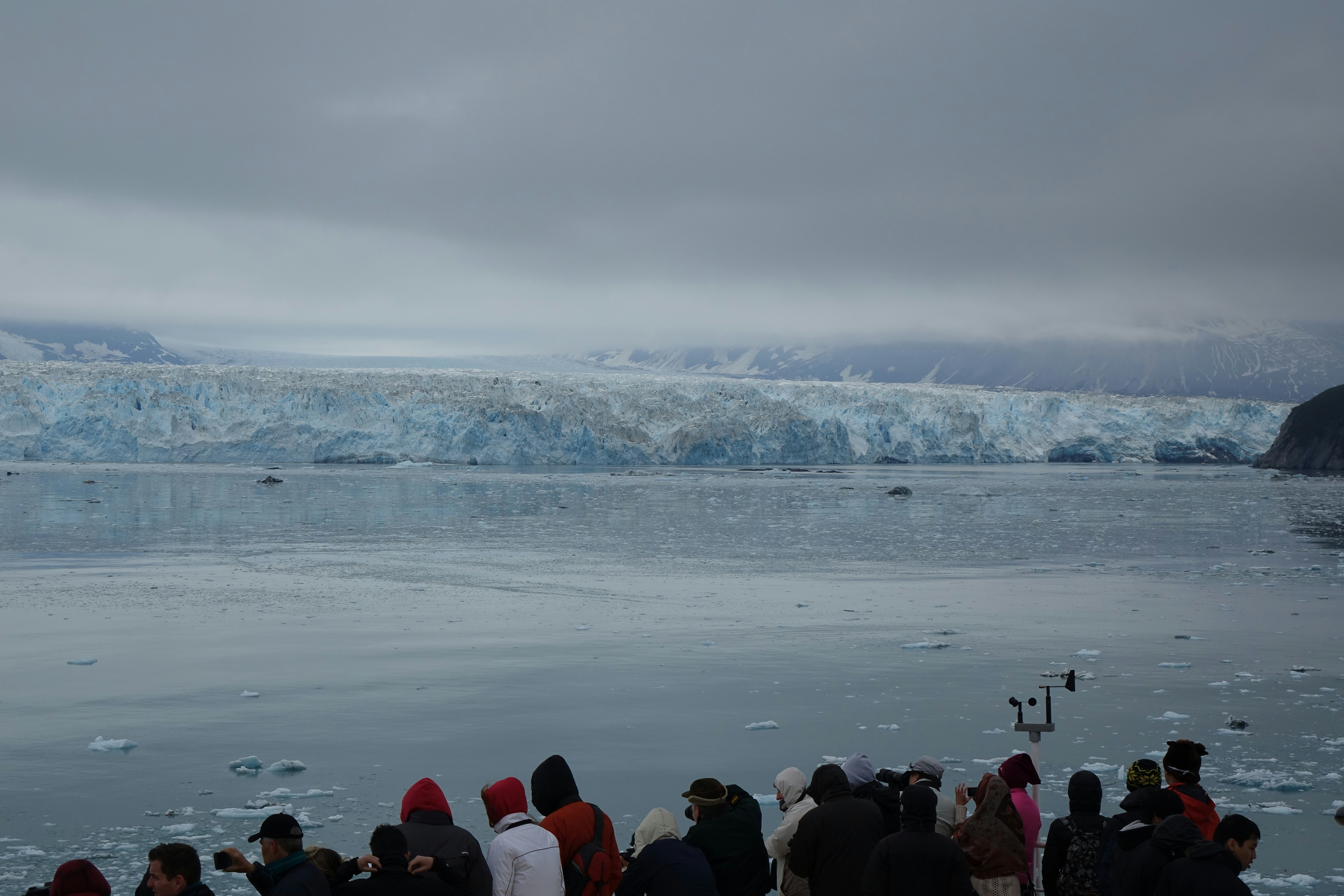 Glacial Fjord Entry: A Crowd Gathers at Ice Edge