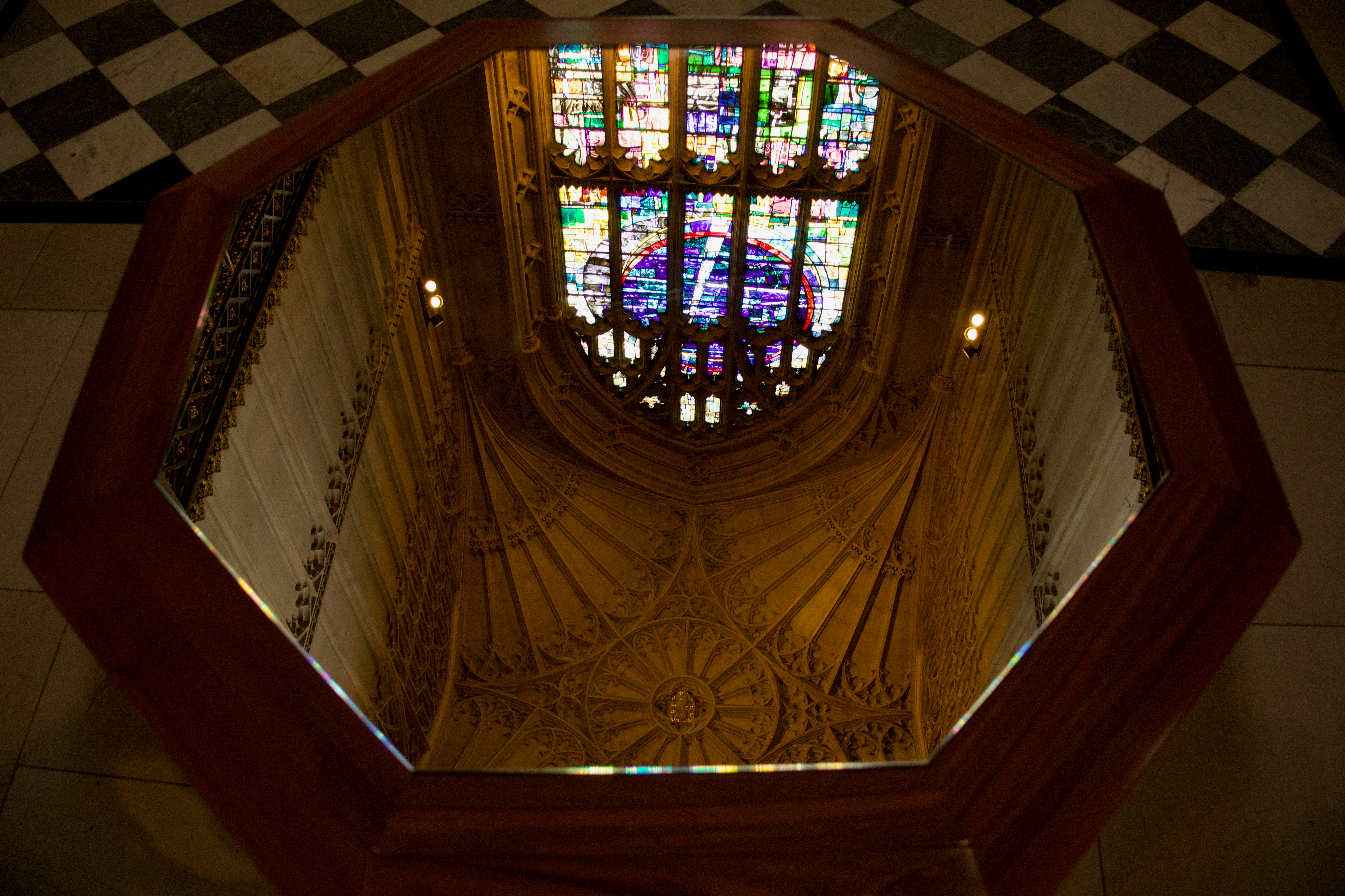 Stained Glass Portal: A Hexagonal View into Sacred Geometry