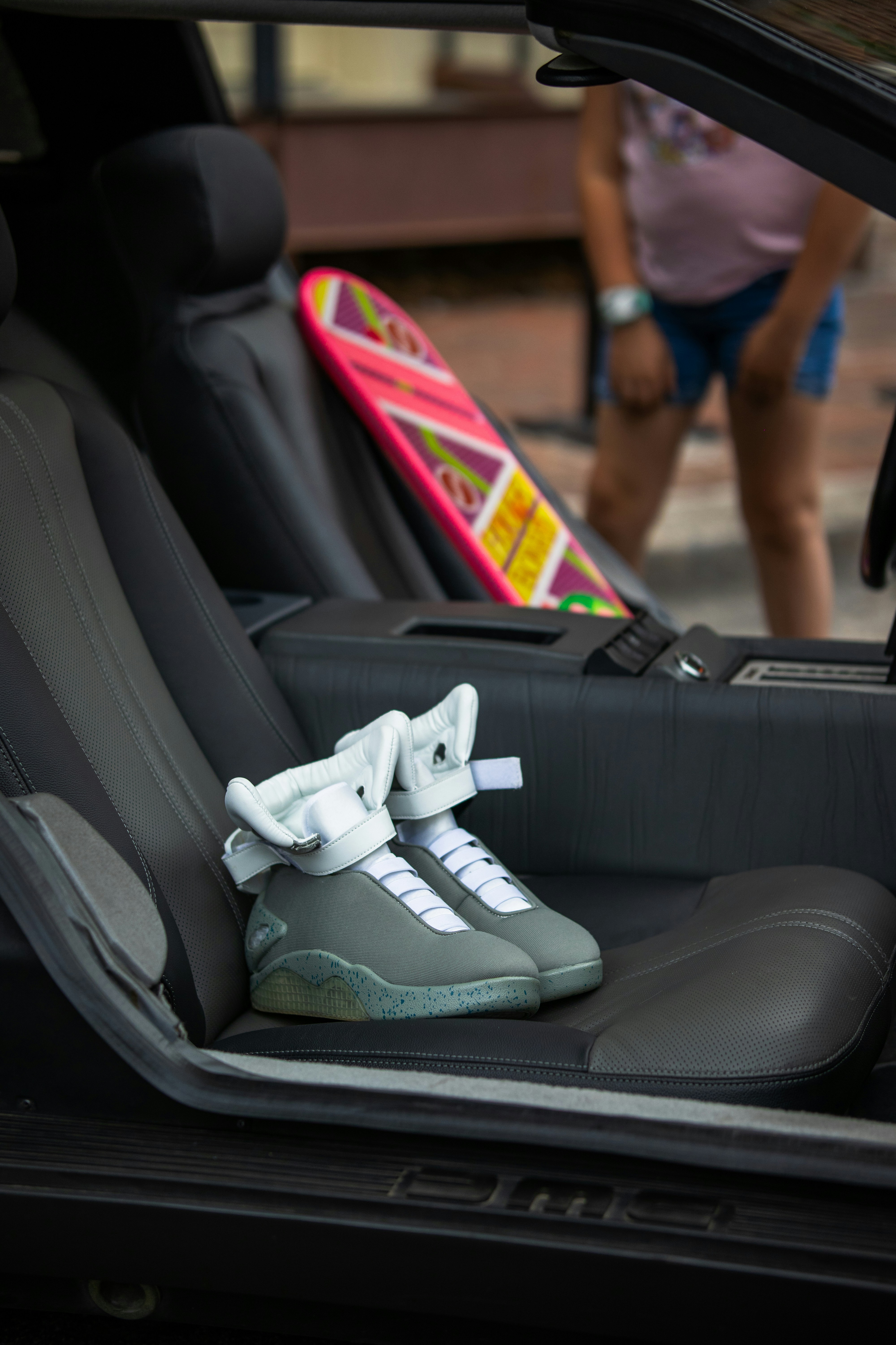 Marty McFly's Nike Air Mags inside of a Delorian