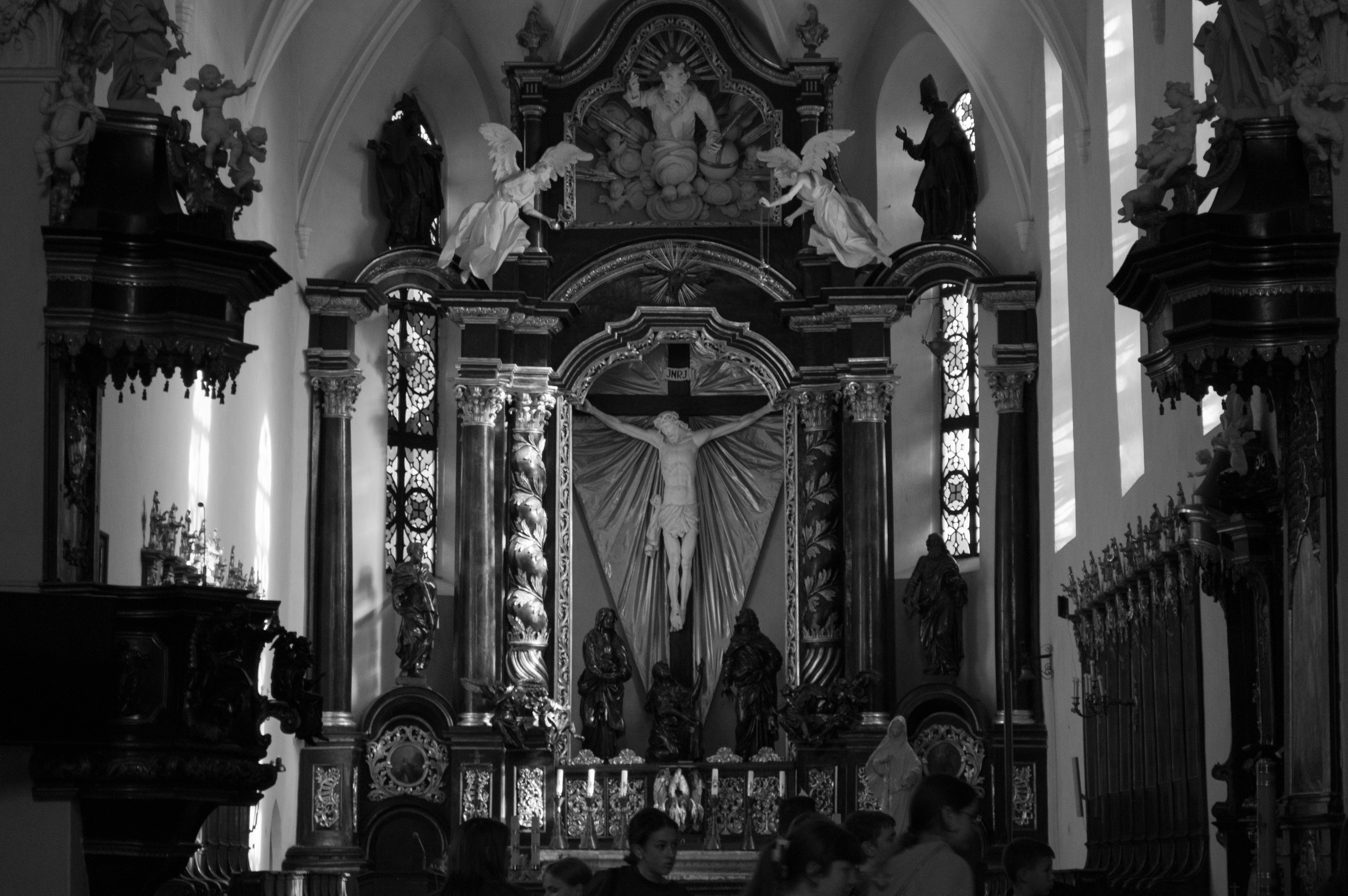 a black and white photo of a church