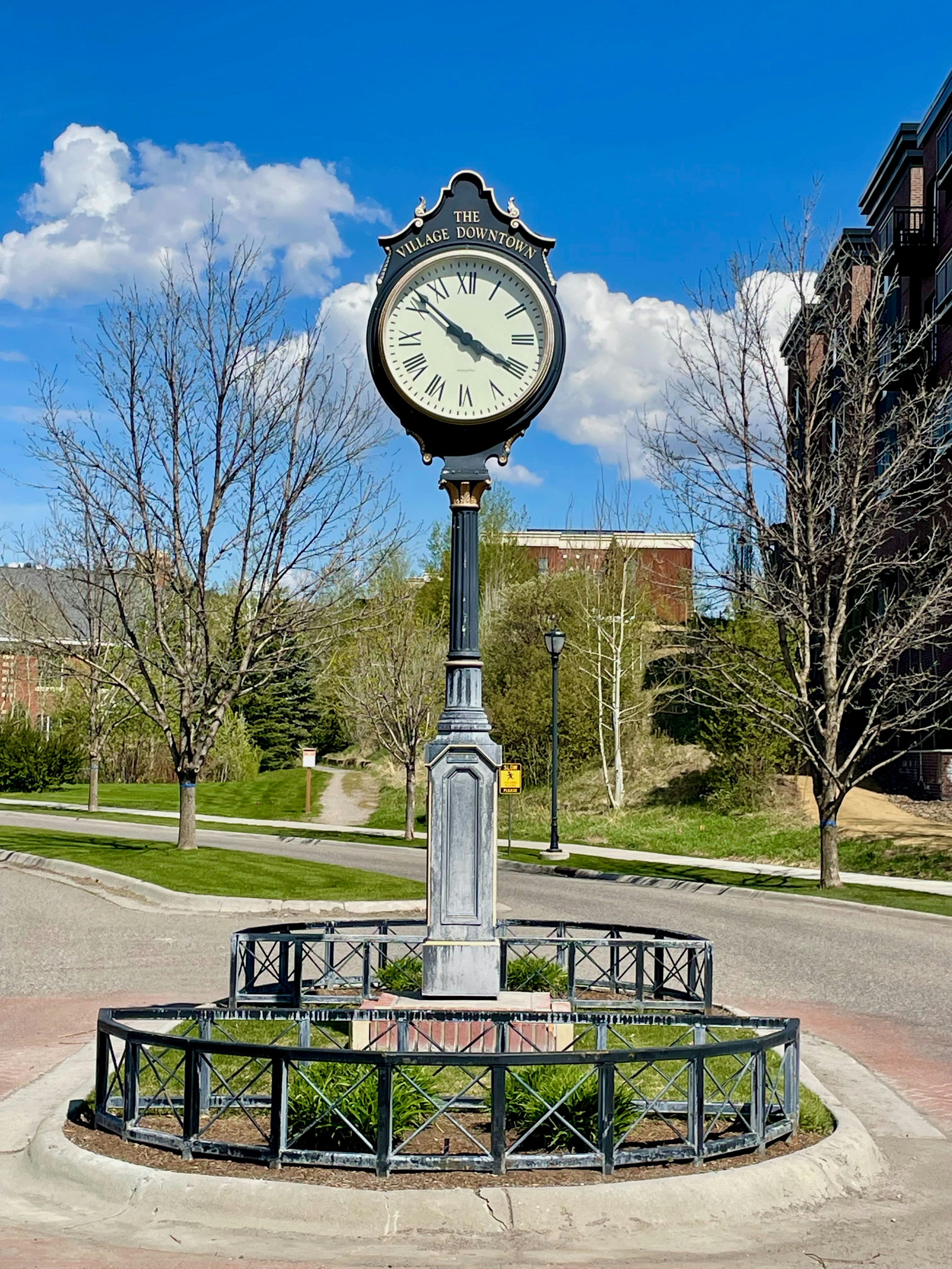 A clock on top of a pole in the middle of a park photo – Free City Image on Unsplash